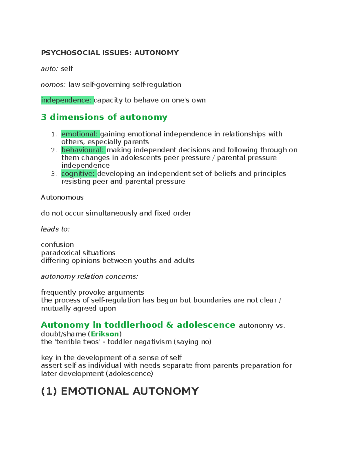 Psychosocial Issues- Autonomy - PSYCHOSOCIAL ISSUES: AUTONOMY auto ...