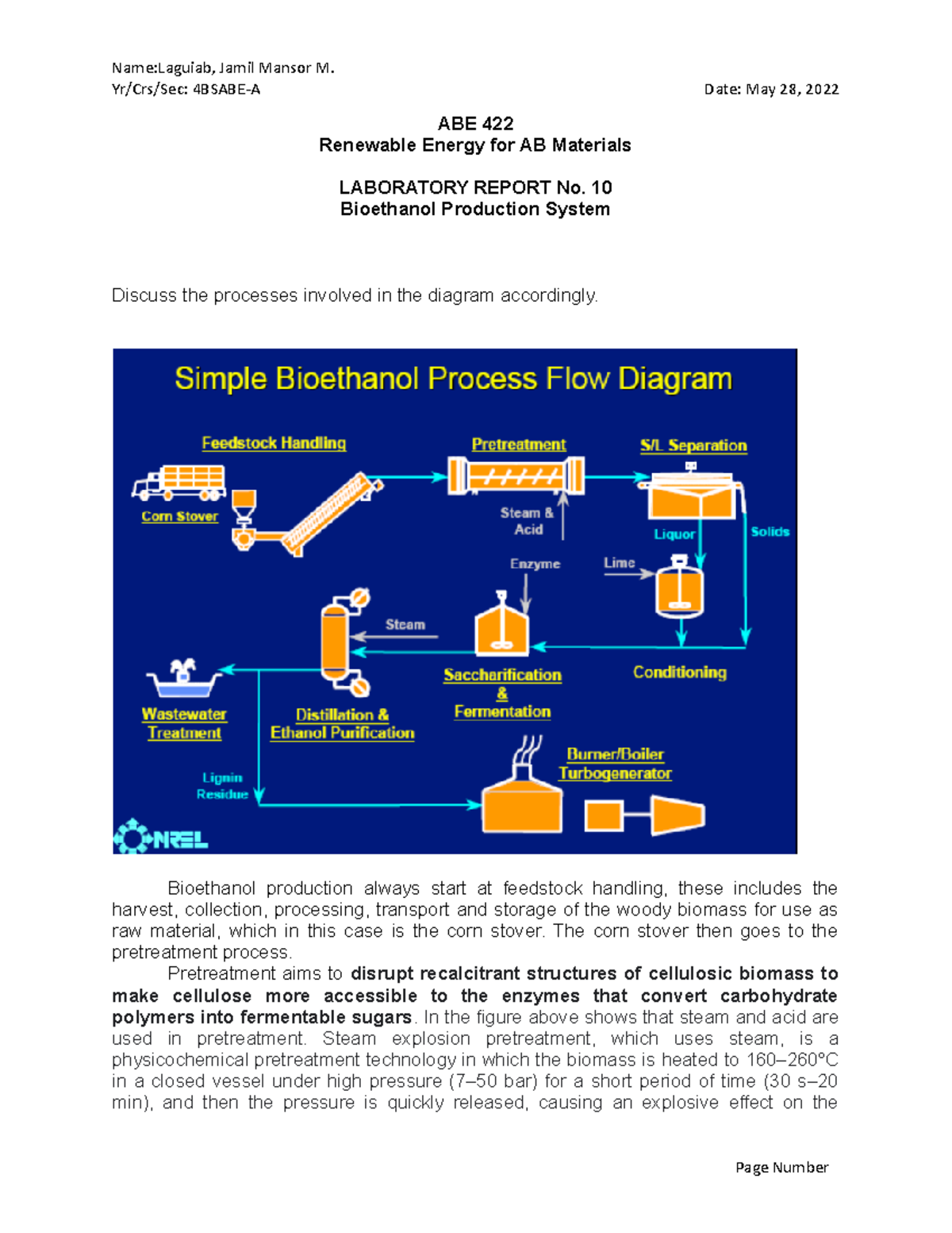 Lab Exe No 10 Design Of Simple Bioethanol Production System Fermentation Name Laguiab