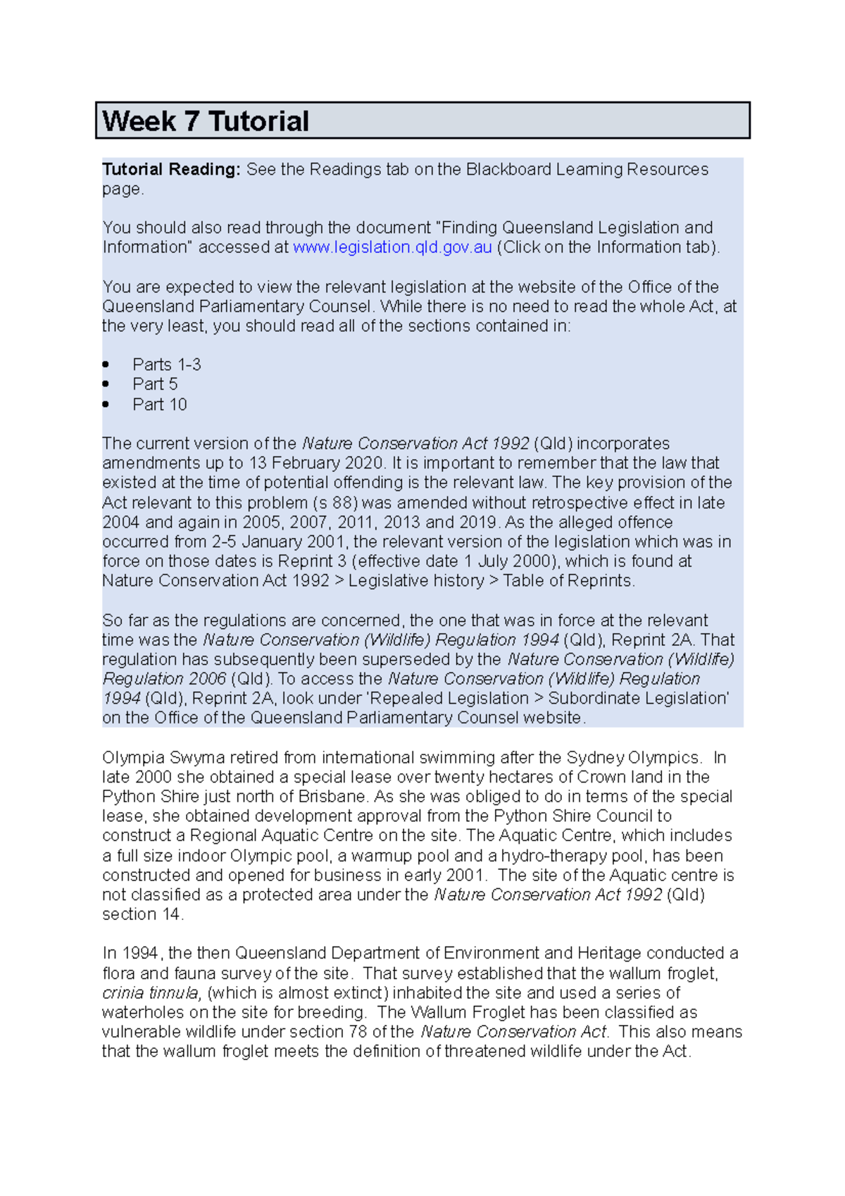 Week 7 Tutorial - Questions and answers (not that coherent sorry ...