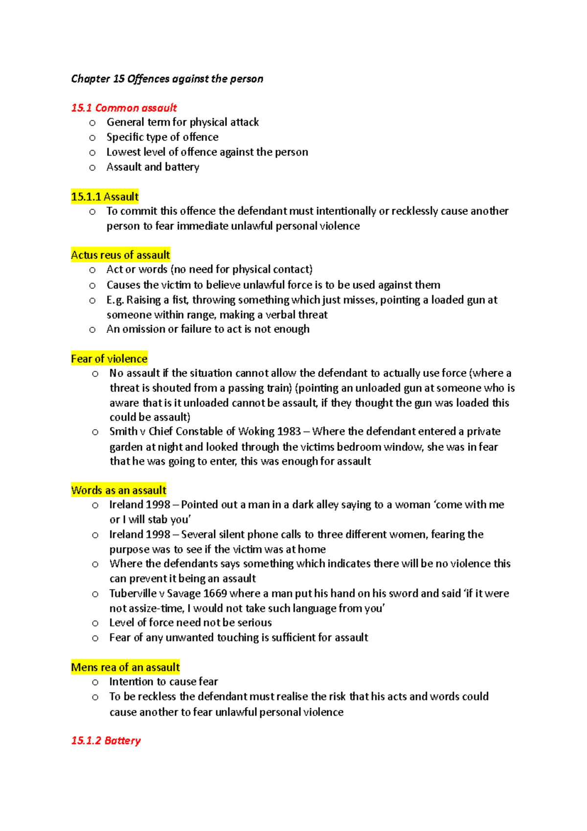 Chapter 15 Offences against the person - Chapter 15 Offences against ...