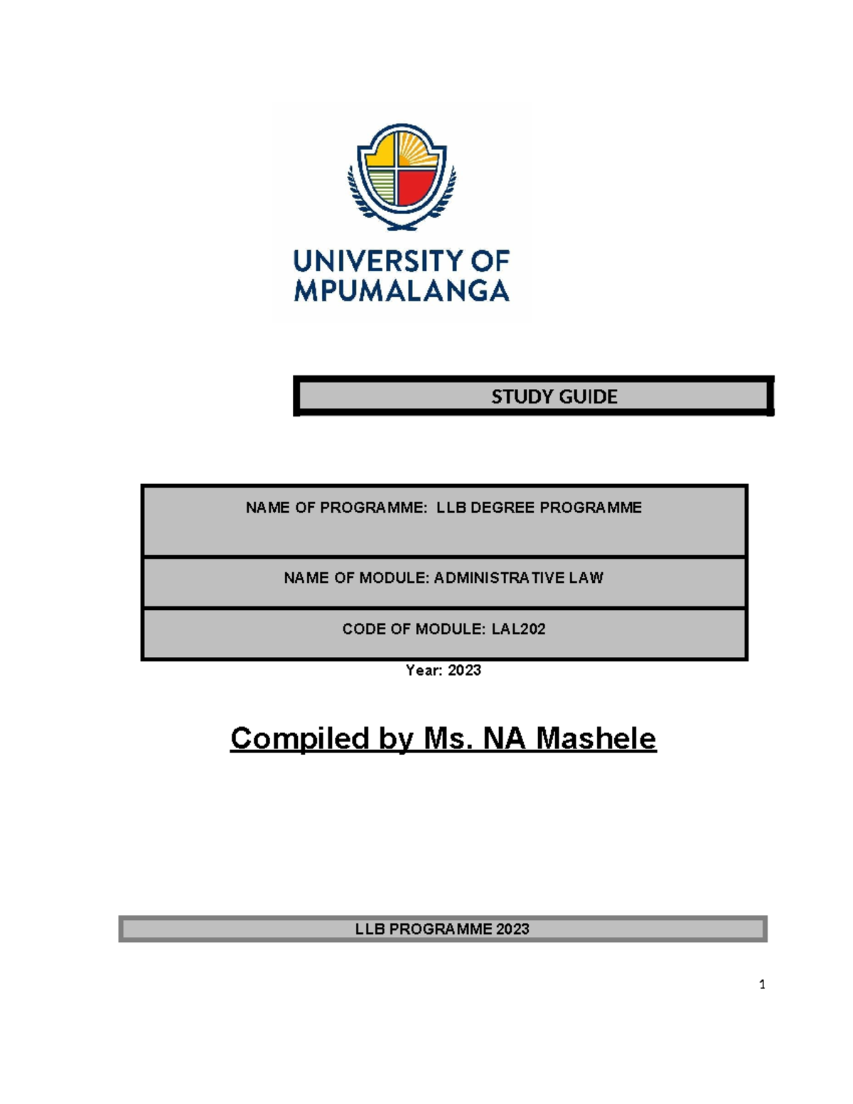 Administrative Law - Study Guide 2023 -draft 1 - STUDY GUIDE NAME OF ...