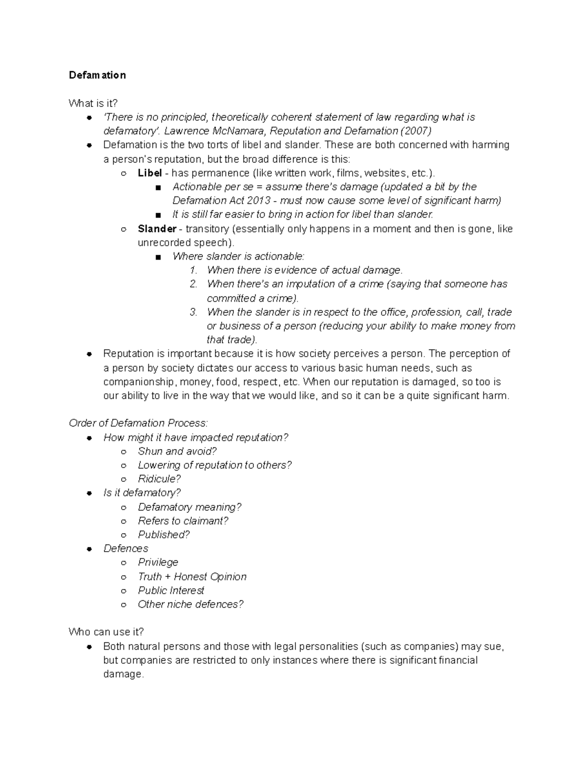 Defamation: Understanding the Impact and Legal Aspects - Studocu