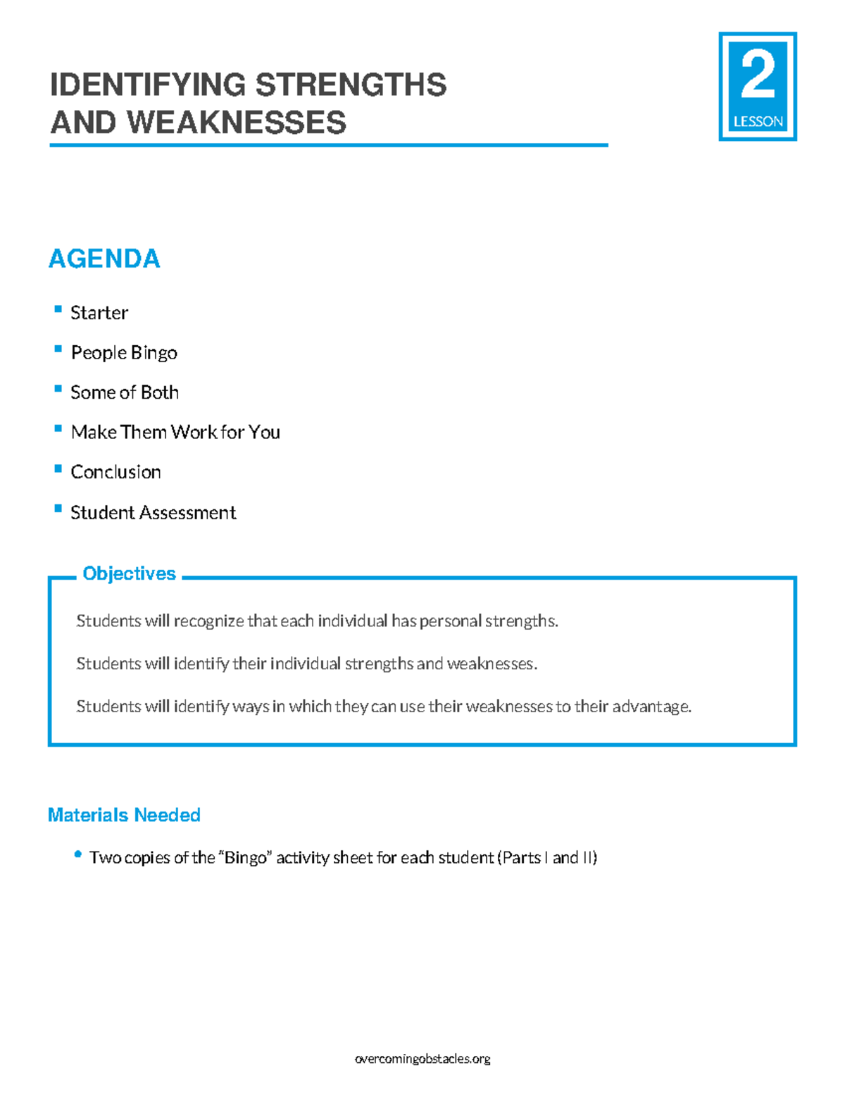Lesson 2 Identifying Strengths and Weaknesses - AGENDA Starter People ...