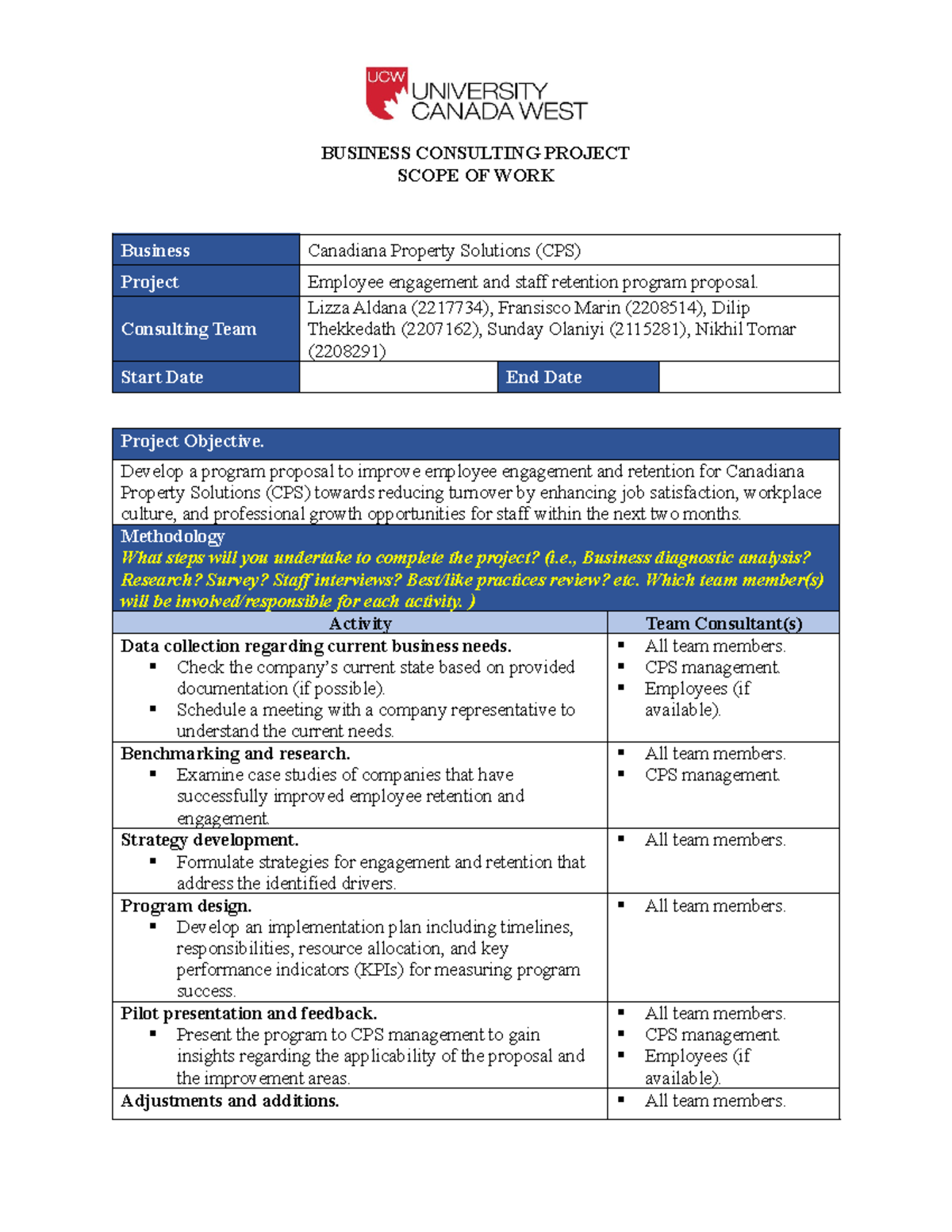 Consulting Project Scope of Work - BUSINESS CONSULTING PROJECT SCOPE OF ...