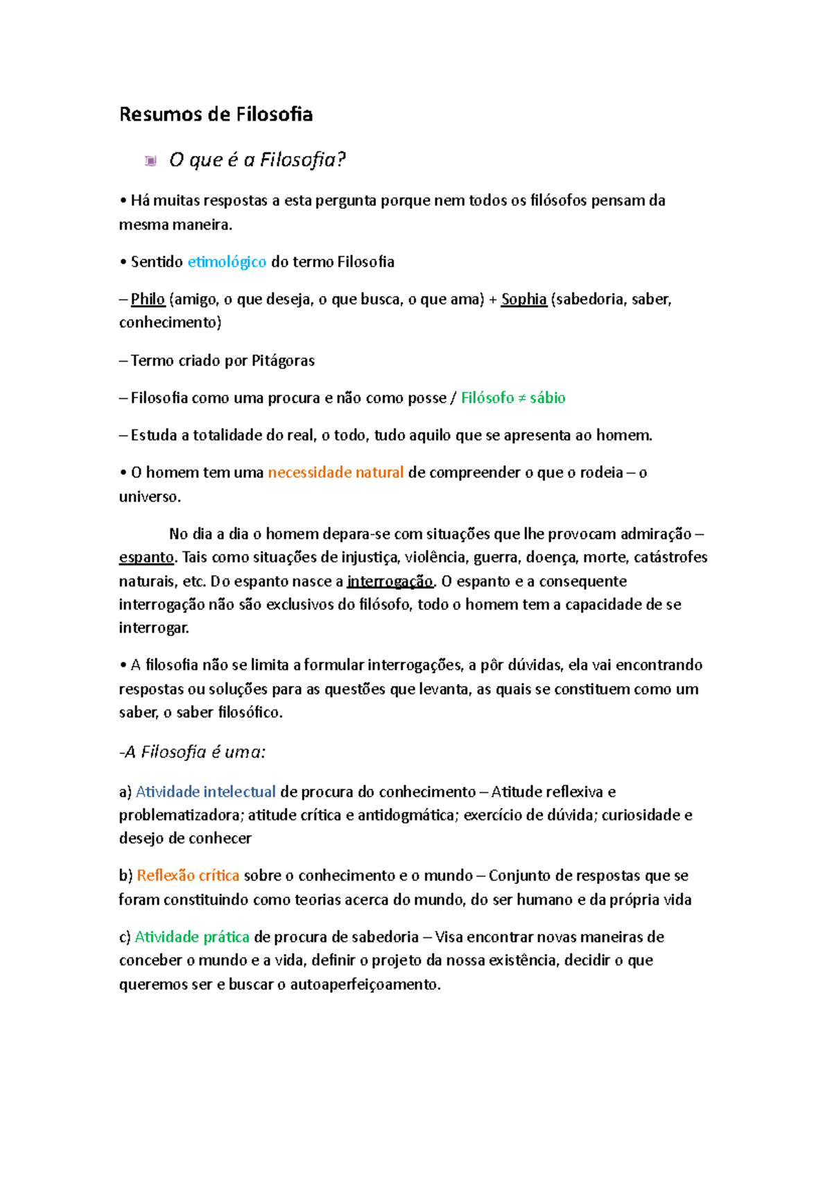 Filosofia resumo 10ano - Resumos de Filosofia O que é a Filosofia? Há ...