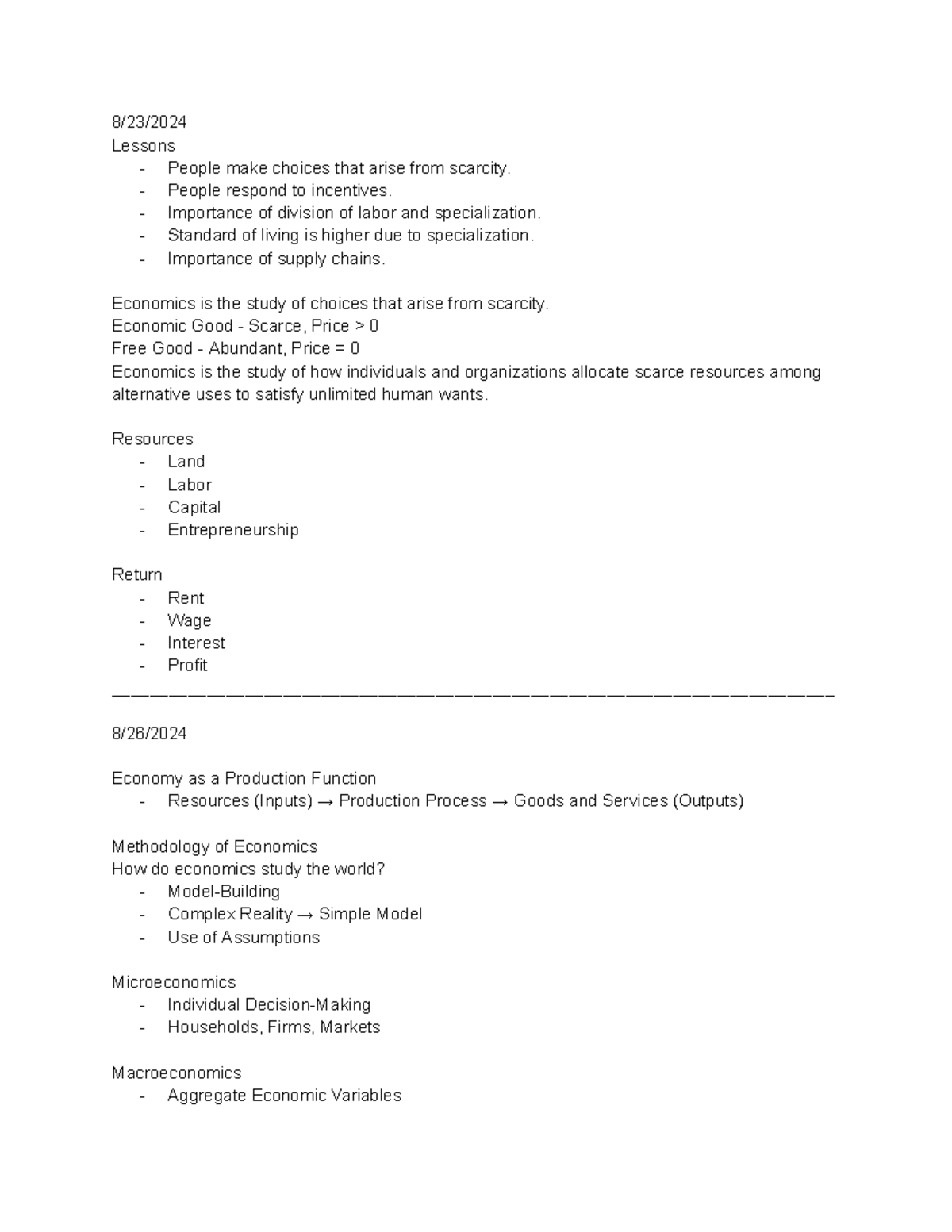 Macroeconomics - Notes for September - 8/23/ Lessons - People make ...