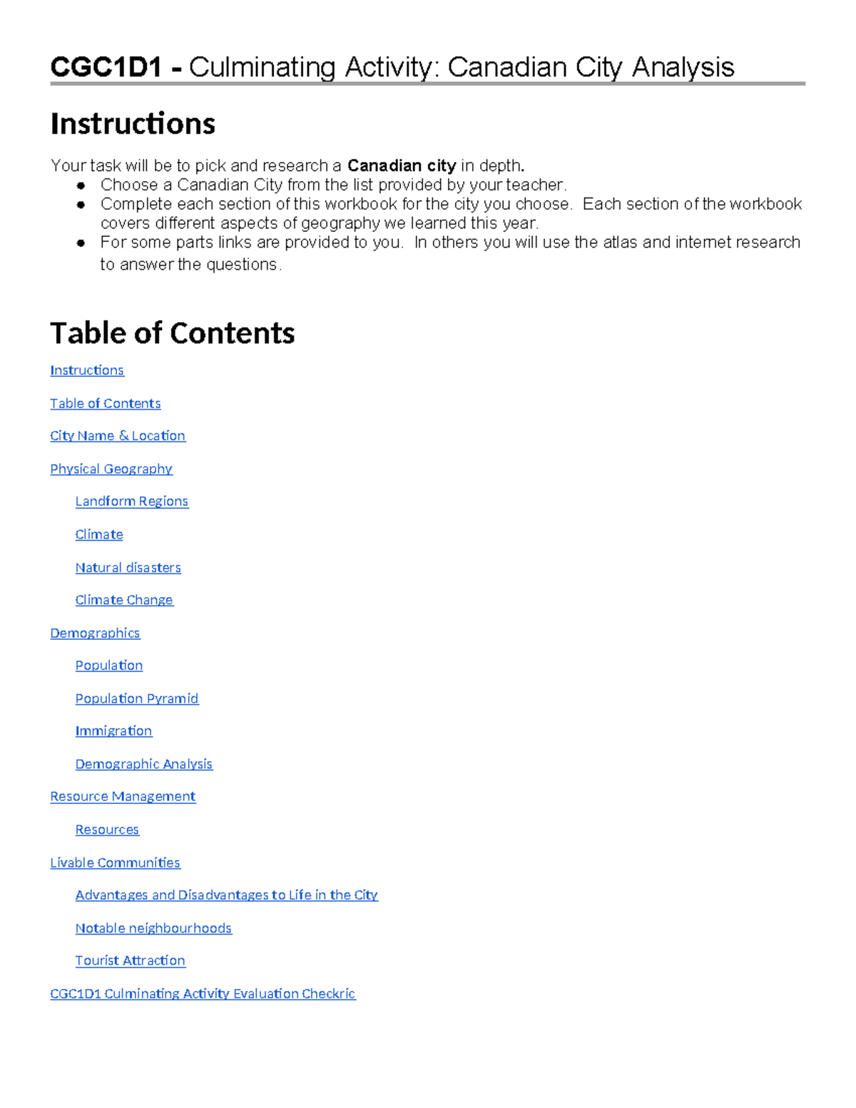 GCG1D1 Culminating Activity - Canadian City Research (1) (11) - CGC1D1 ...
