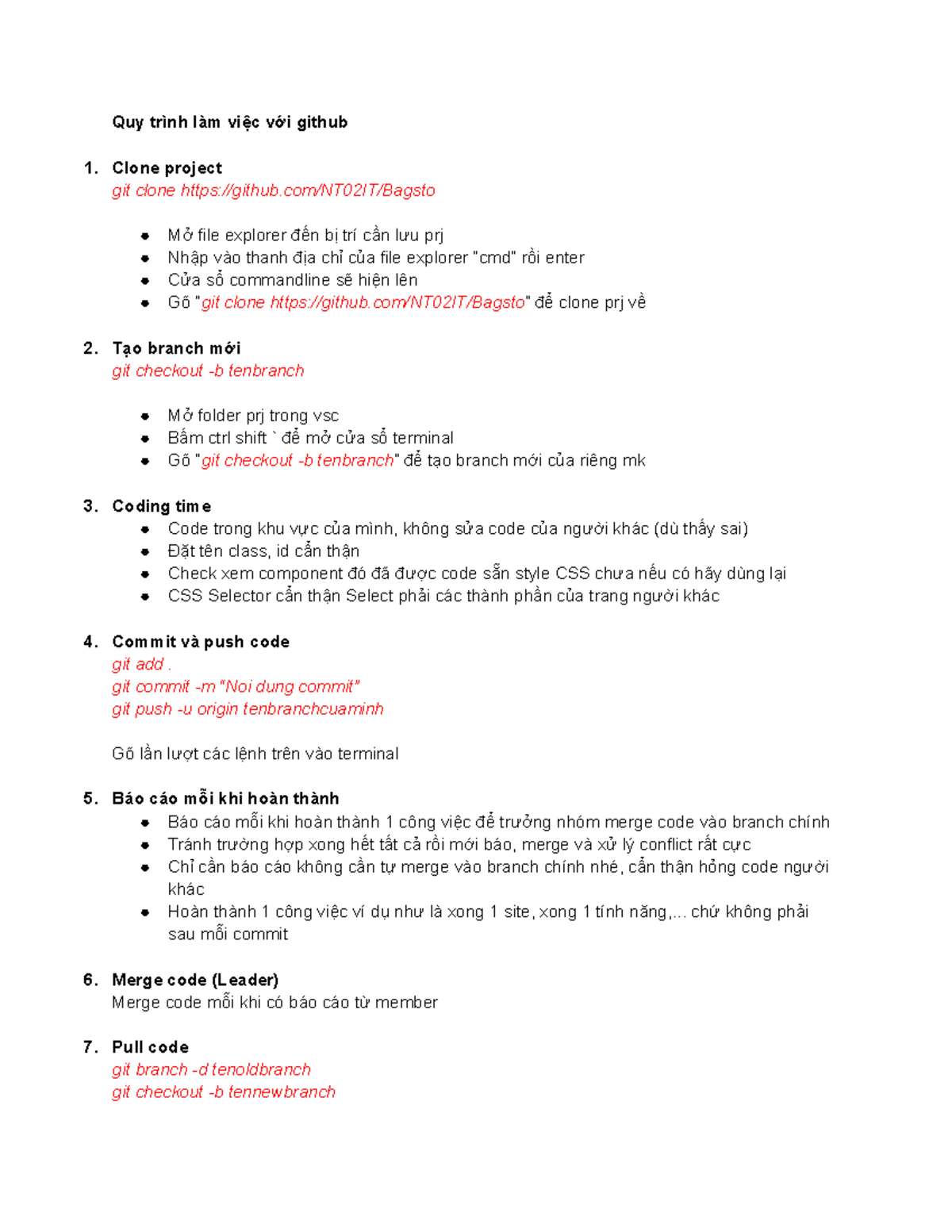 Co-working - Quy chế làm việc - Quy trình làm việc với github Clone project git clone - Studocu