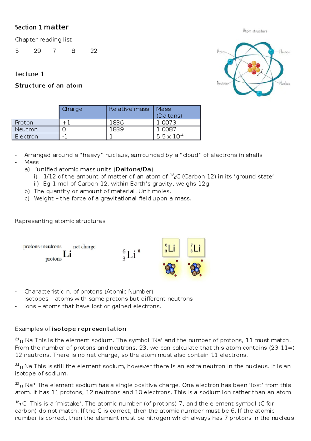 Section 1 matter - Lecture notes 1-4, etc - Section 1 matter Chapter ...