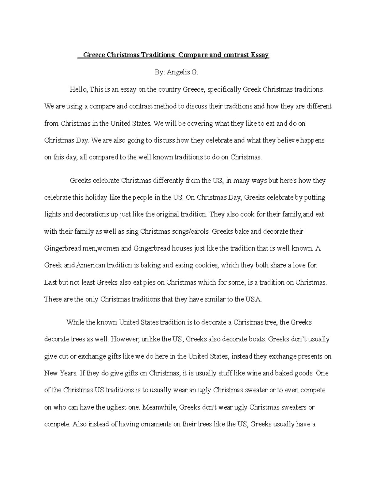Greece Christmas Traditions Compare and contrast Essay - Hello, This is ...
