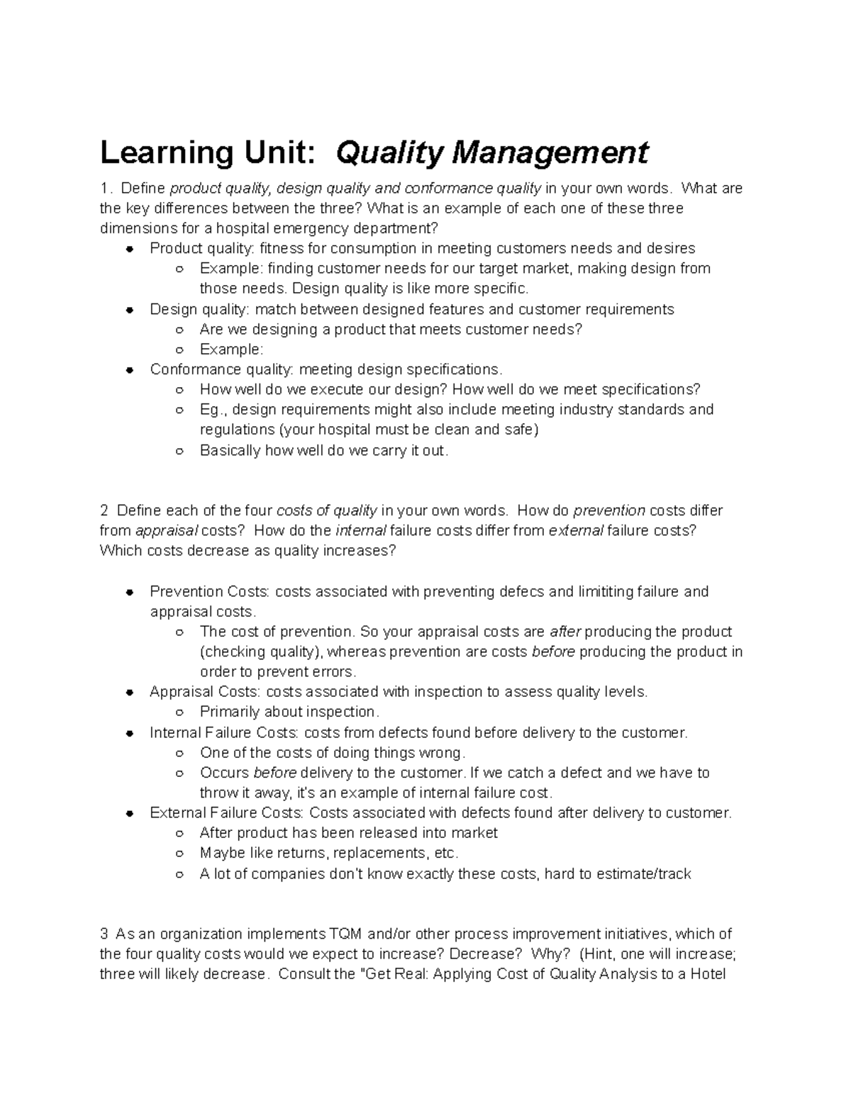 Learning Units 1-3 Quality Management, Statistical Quality Control ...