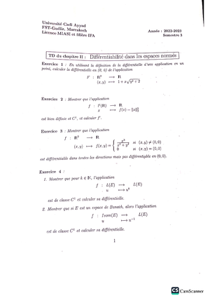 Calcul diff td 1 - Cours et exercices maths - Analyse maths - Studocu