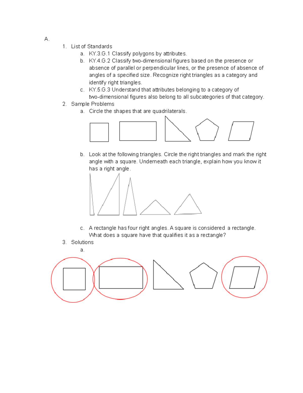 AVA 2 WGU Task 1 Geometry and Statistics - A. List of Standards a. KY.3 ...