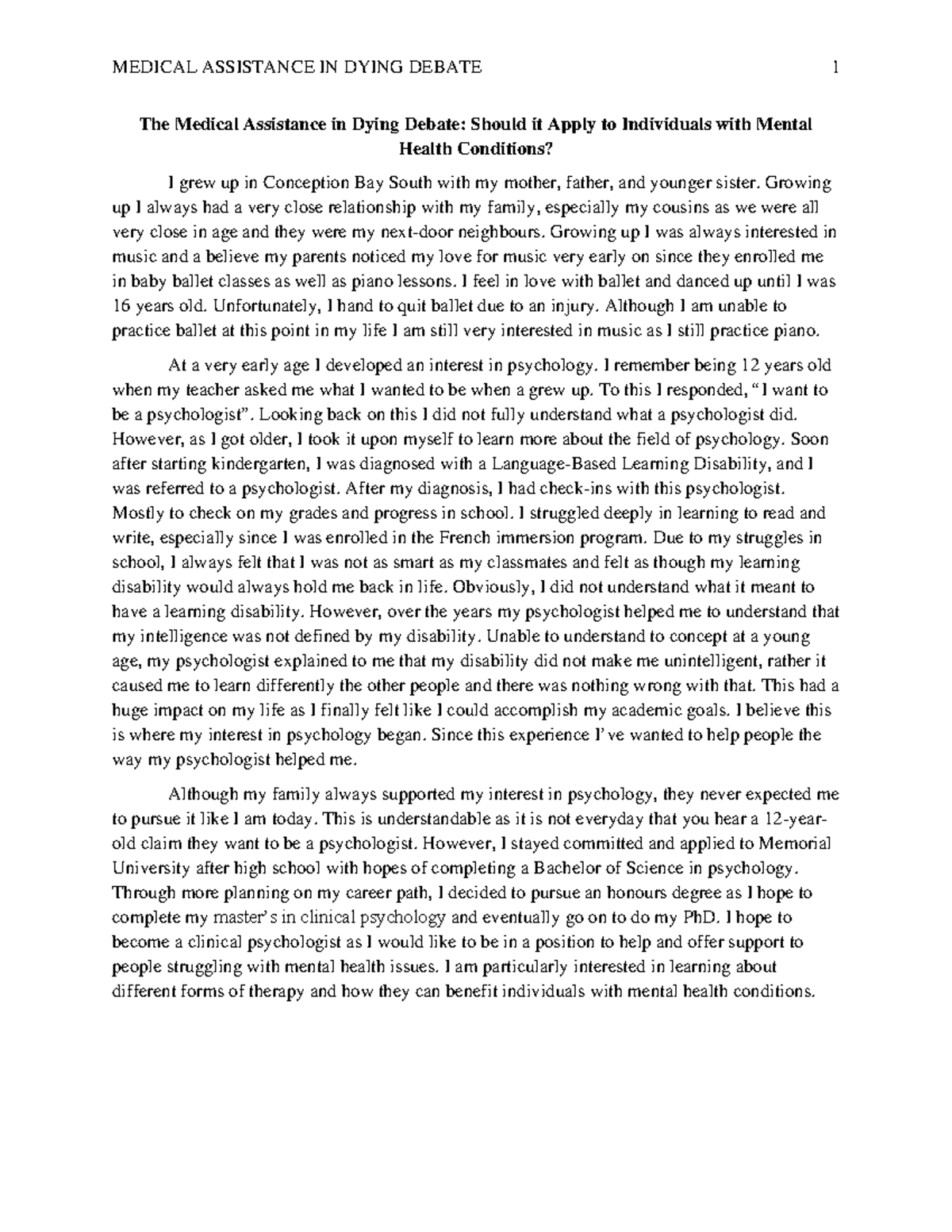 Position paper prep - Sample assignment. - MEDICAL ASSISTANCE IN DYING ...