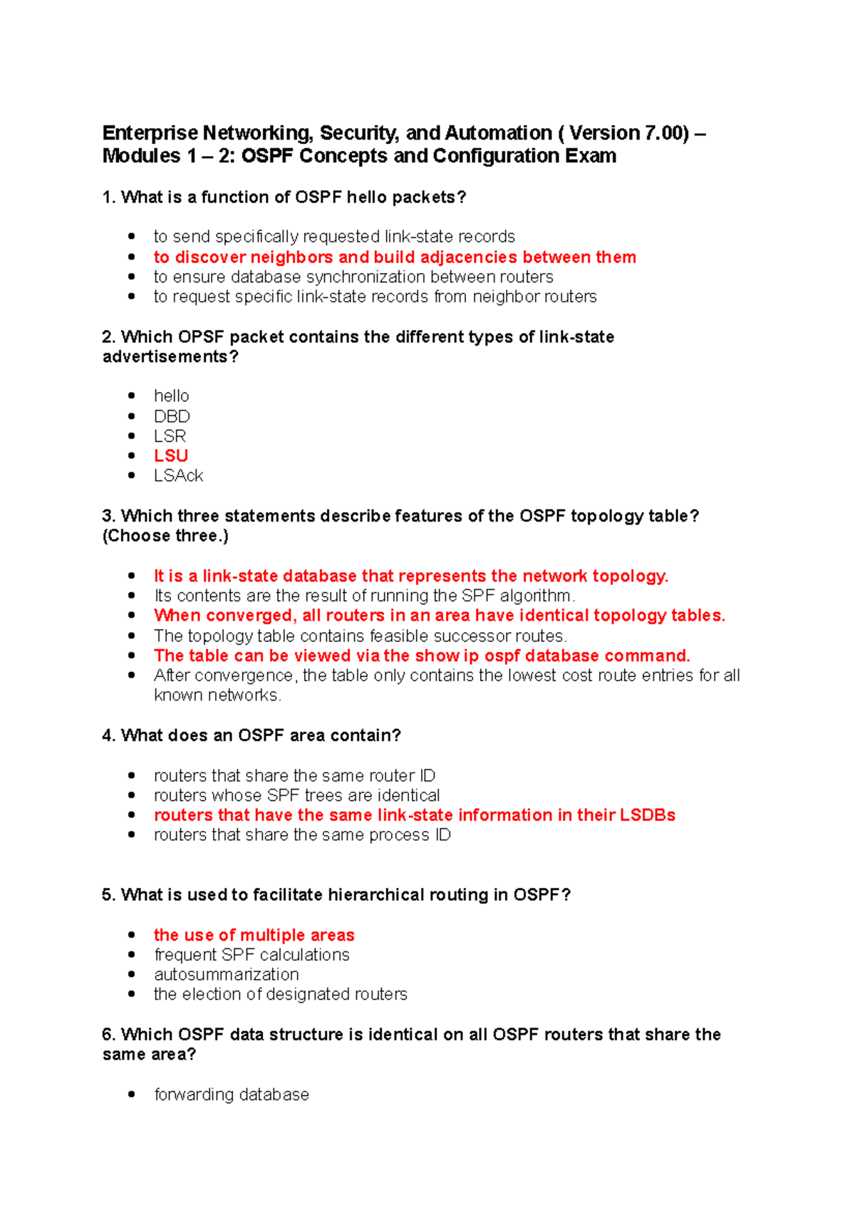 Enterprise Networking Security And Automation Version 700 Modules 1 2 Ospf Concepts