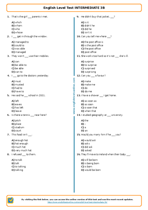 English Level Test PRE- Intermediate 2A - It ___ when they went out. A ...