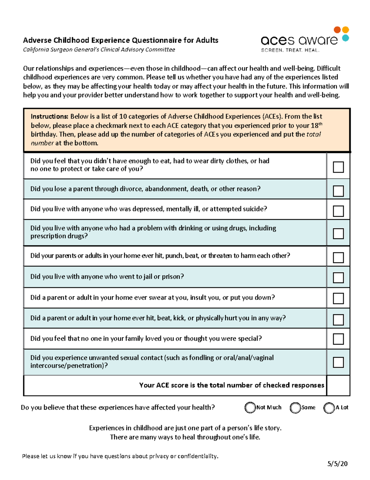 WK4 ACE Questionnaire for Adults Identified English - Adverse Childhood Experience Questionnaire ...
