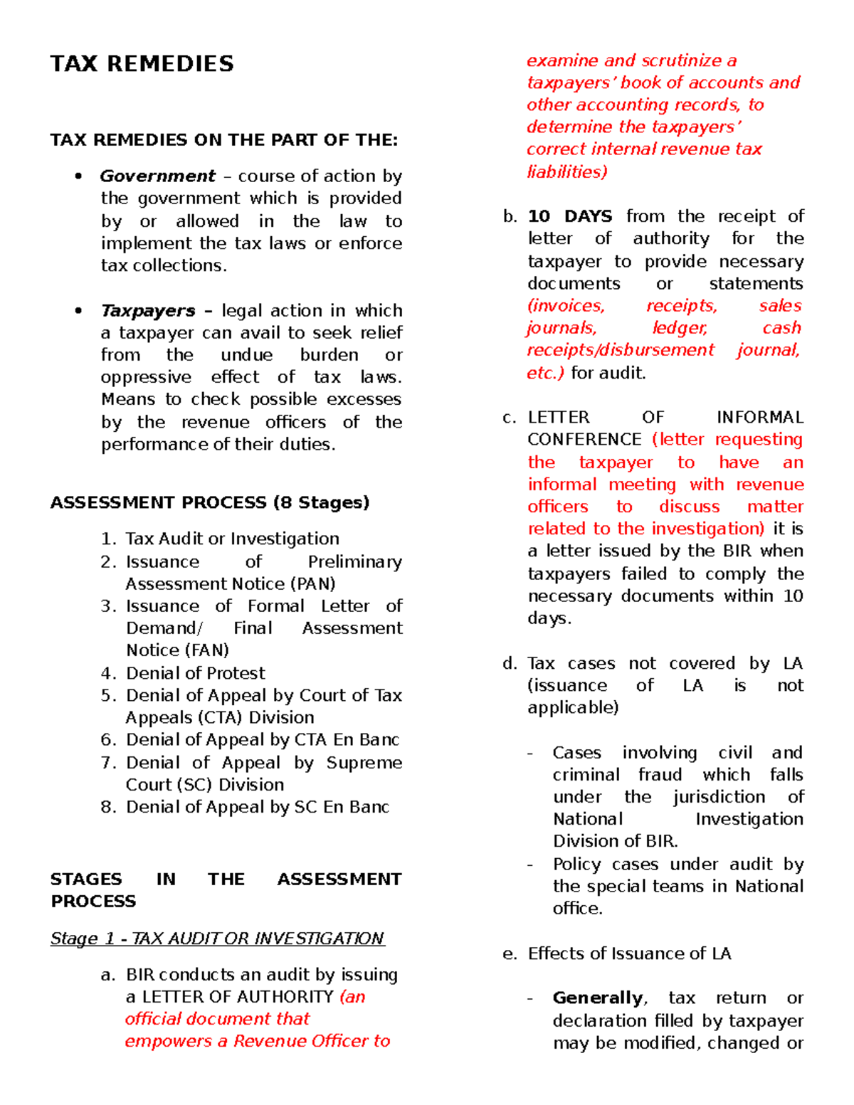 TAX Remedies - TAX REMEDIES TAX REMEDIES ON THE PART OF THE: Government ...