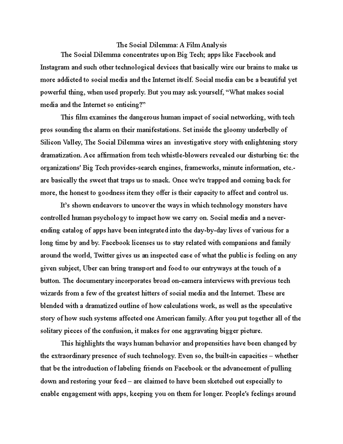 The Social Dilemma A Film Analysis - Social media can be a beautiful ...