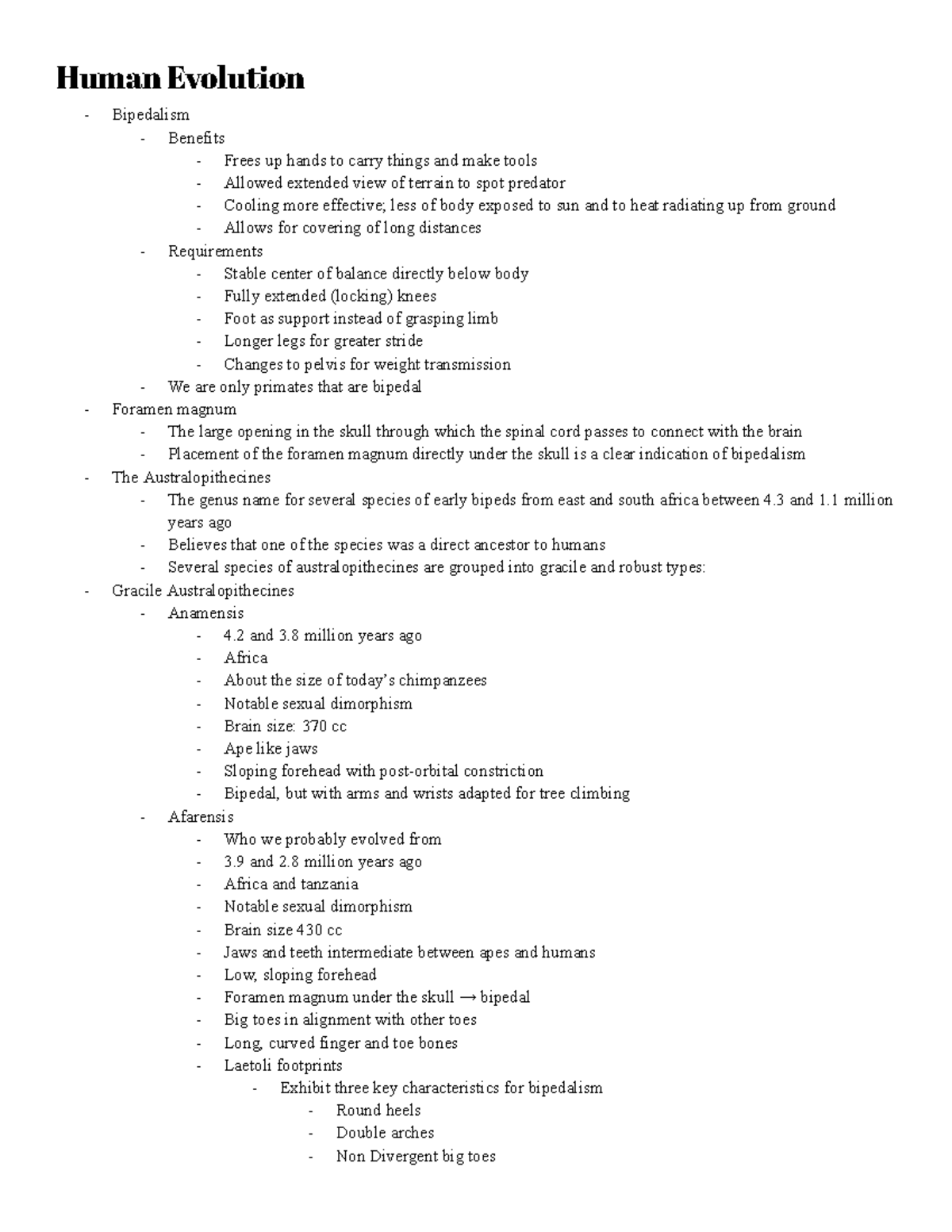 ANTH 1210 Chapter 4 - Human Evolution Bipedalism Benefits Frees up ...