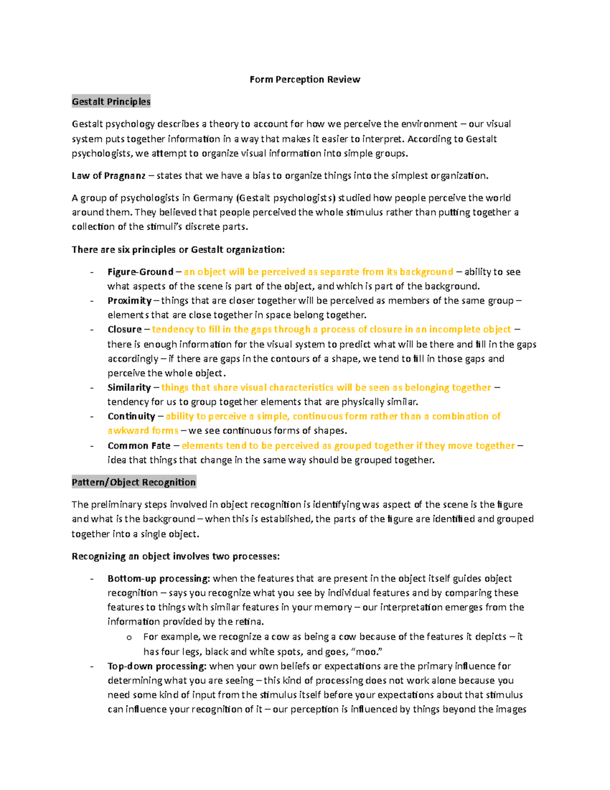 Form Perception Review - Form Perception Review Gestalt Principles ...