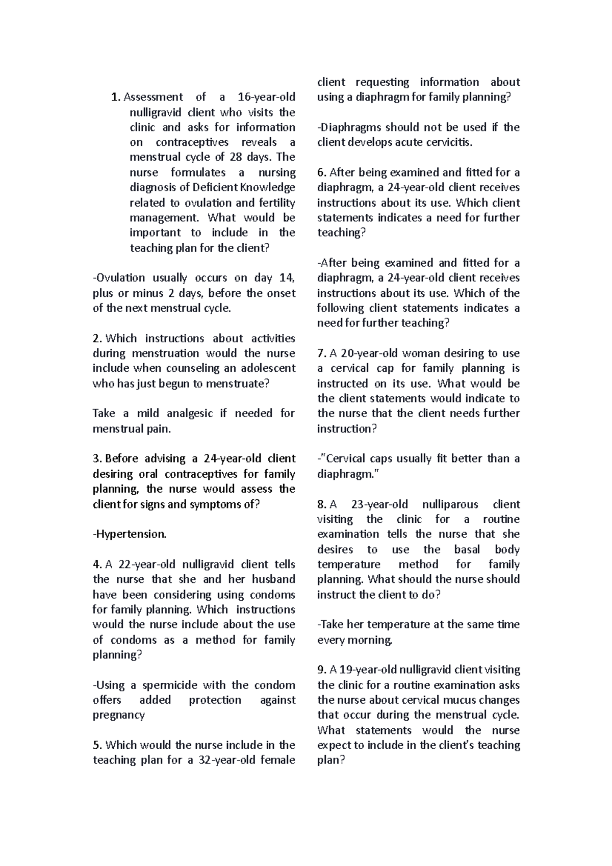 Study contraception-NCM - Assessment of a 16-year-old nulligravid ...