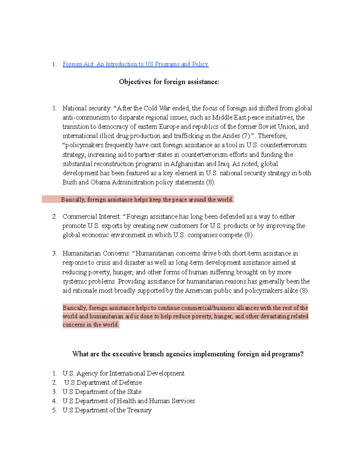 Foreign Aid Policy (Exam guide) - Foreign Aid: An Introduction to US ...