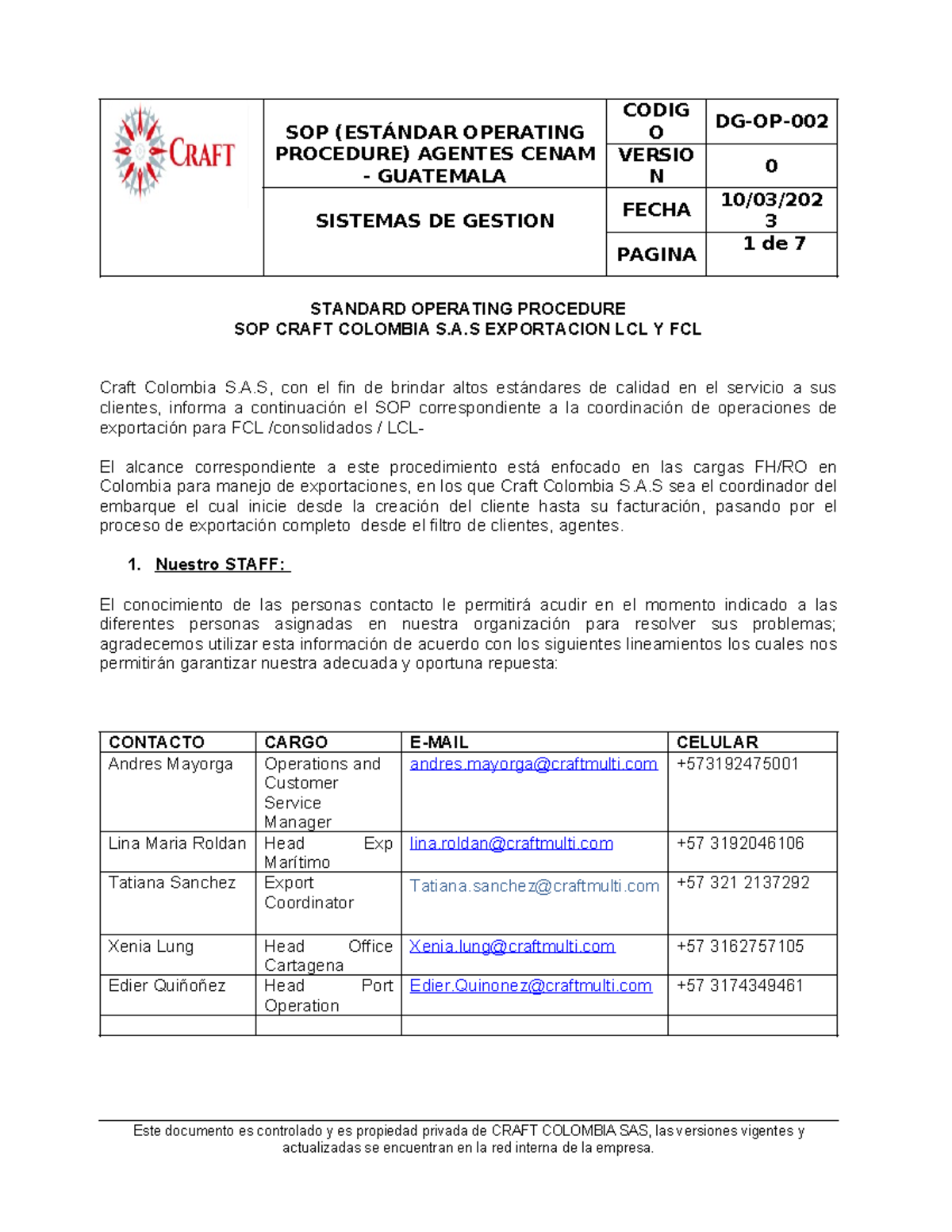 DG-OPE-002 SOP ( Estándar Operating Procedure) Agentes Cenam ...