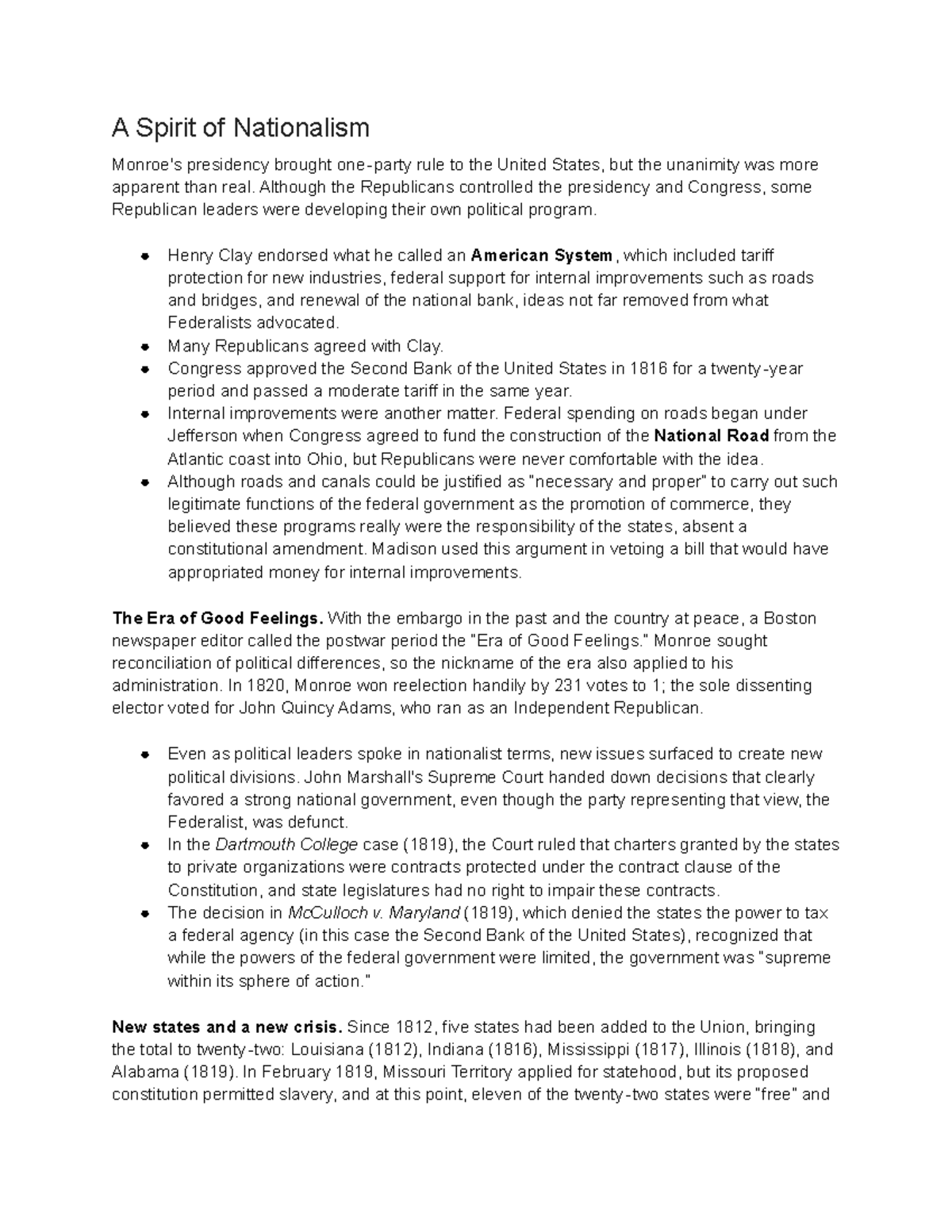 A Spirit of Nationalism, and Jeffenson first term, and problems - A ...