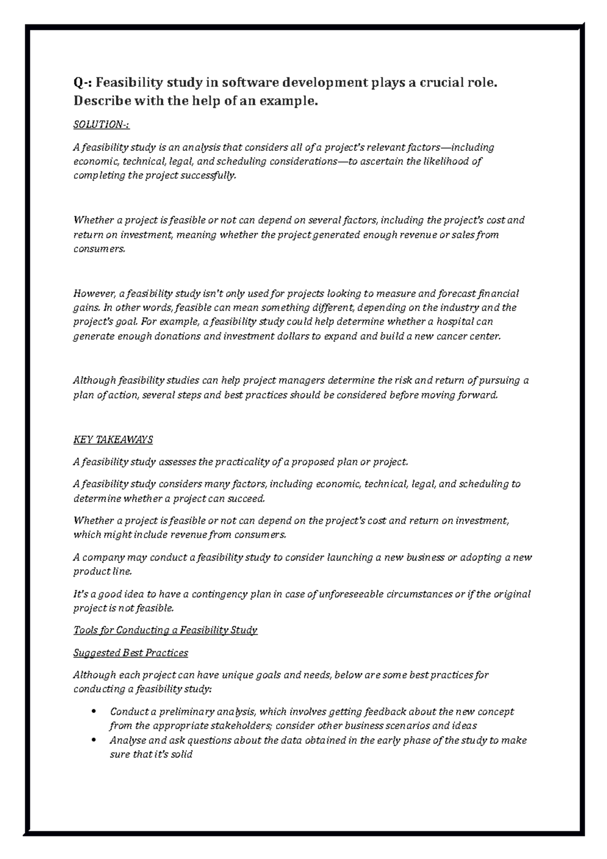 Q2 SE Assignment - Q-: Feasibility study in software development plays ...