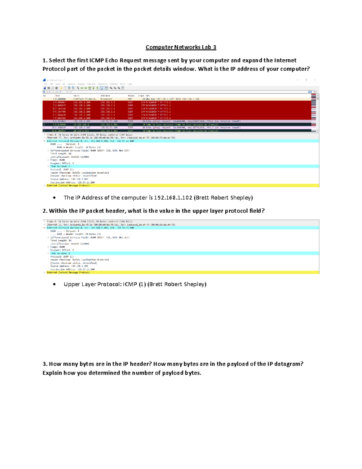 Networks Lab 3 Lab Material Computer Networks Lab 3 1 Select The First Icmp Echo Request