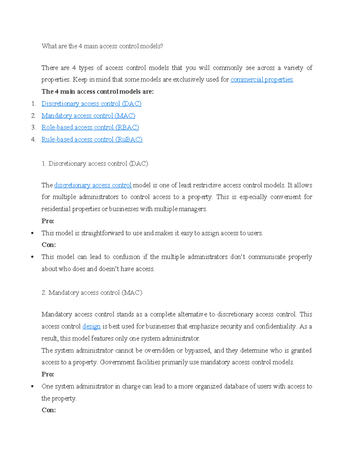DBMS - What are the 4 main access control models? There are 4 types of ...