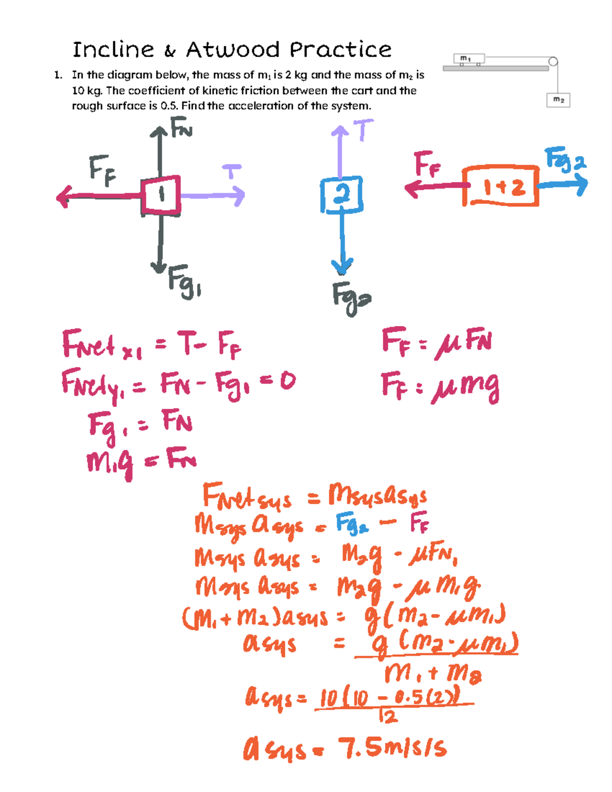 Incline+&+Atwood+Practice+-+KEY - Incline & Atwood Practice In the ...