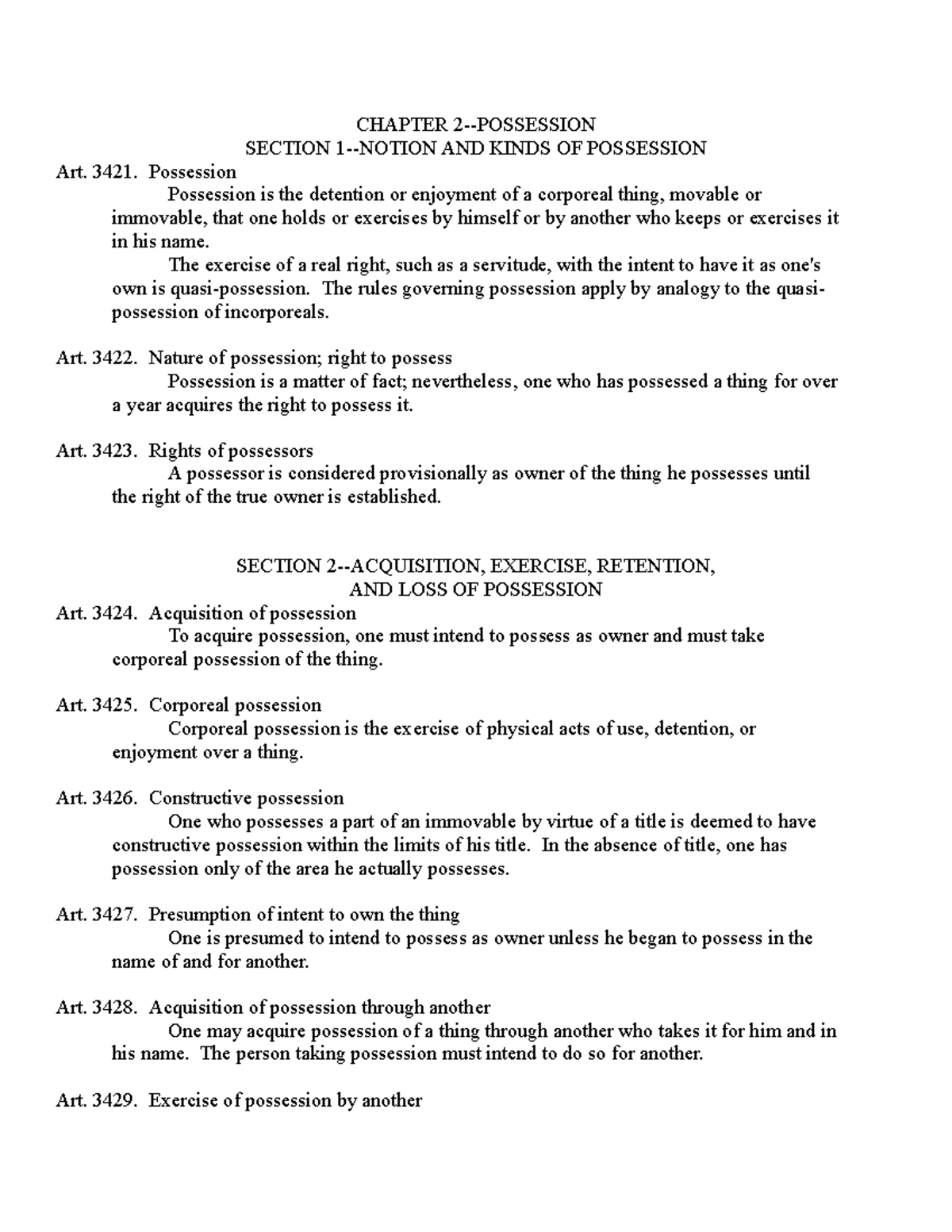 Property Law Notes NEW - CHAPTER 2-POSSESSION SECTION 1-NOTION AND ...