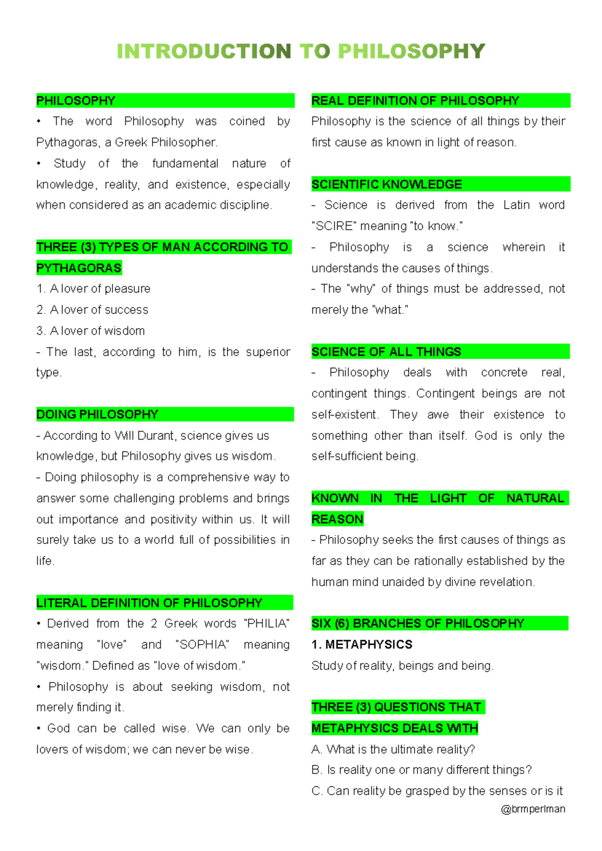 Introduction to Philosophy - @brmperlman PHILOSOPHY The word Philosophy ...
