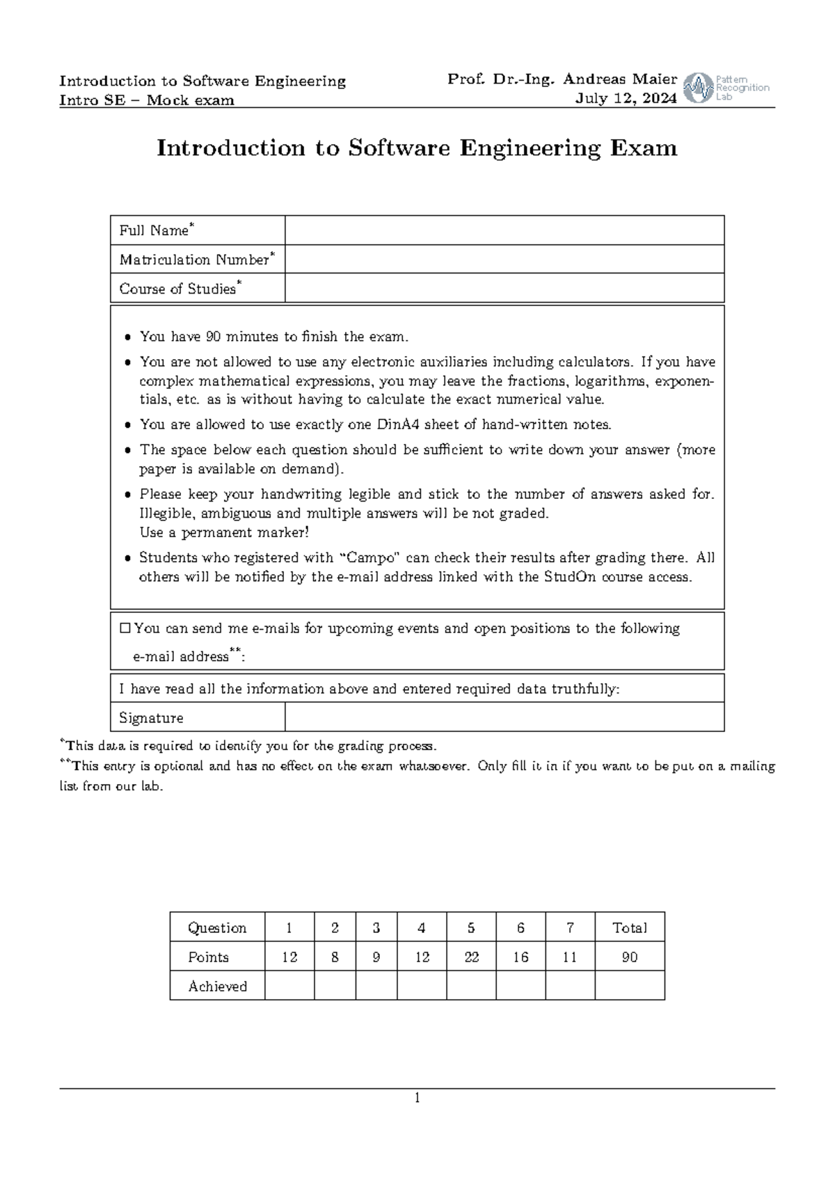 Mock exam - Mock exam - Introduction to Software Engineering Intro SE ...