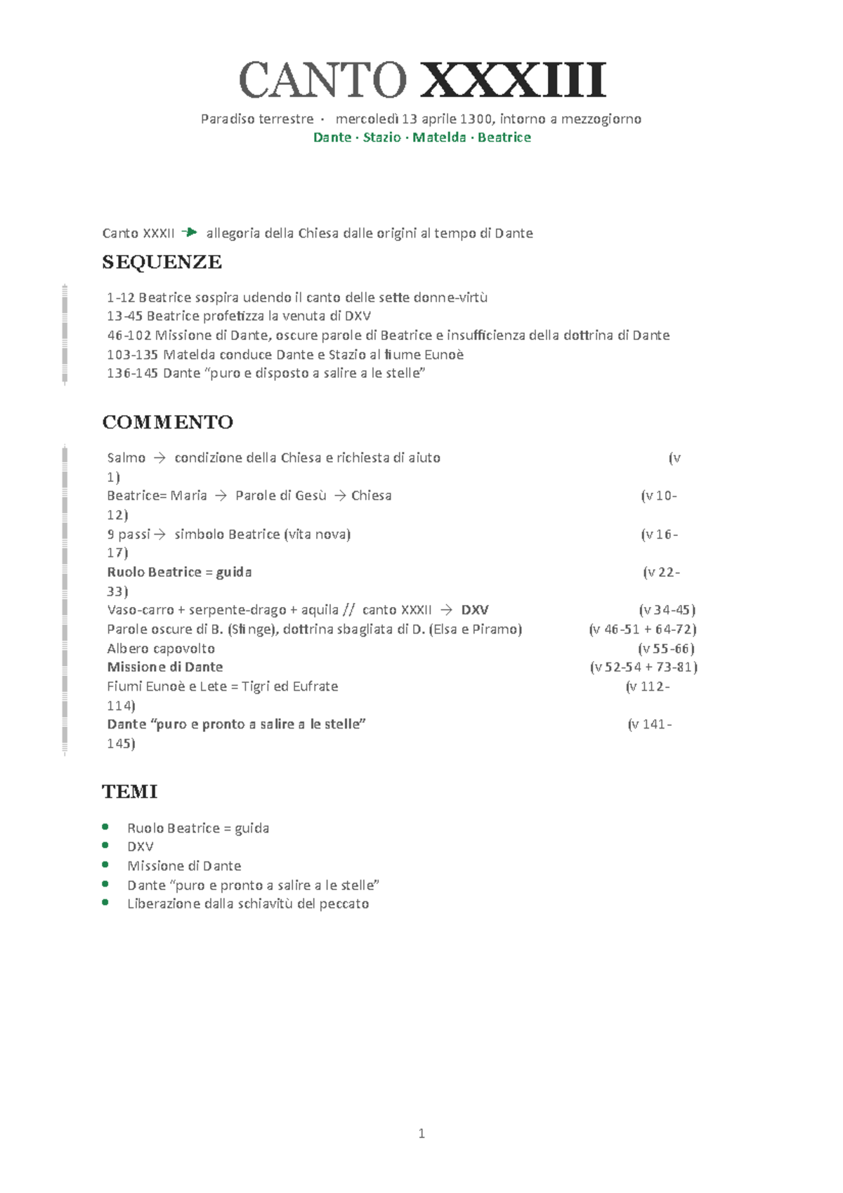 Purgatorio canto XXXIII - SEQUENZE 1-12 Beatrice sospira udendo il canto delle sette donne-virtù ...