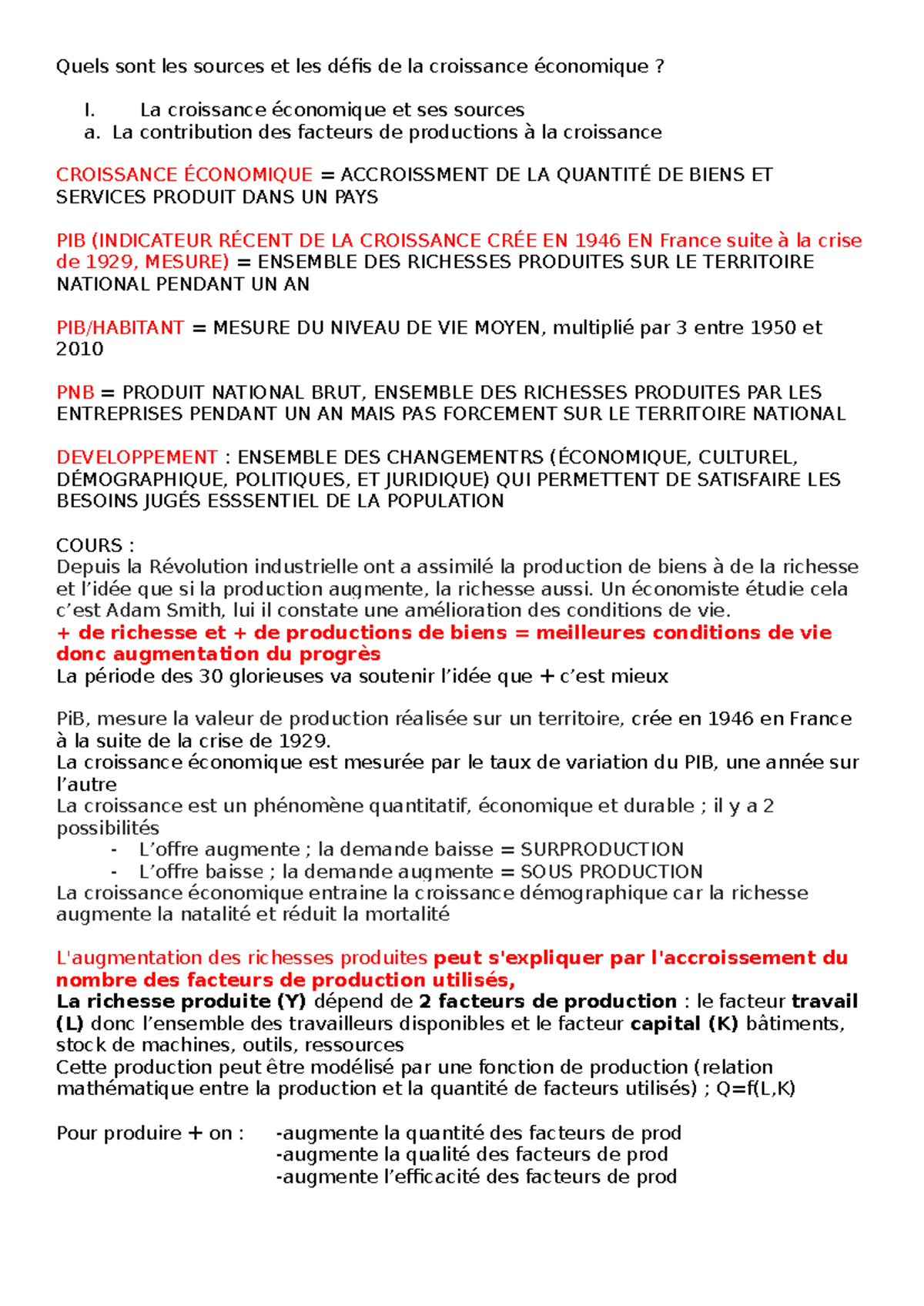 1. Les sources de la croissance eco - Quels sont les sources et les défis de la croissance - Studocu