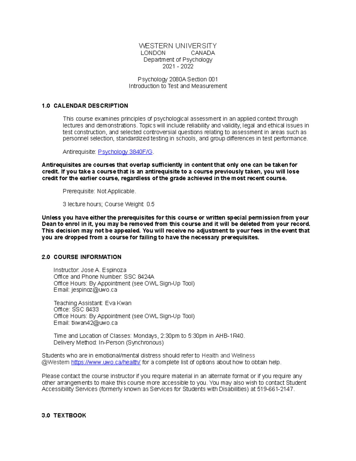 Psychology 2080 syllabus fall/winter 2021/2022 - WESTERN UNIVERSITY ...