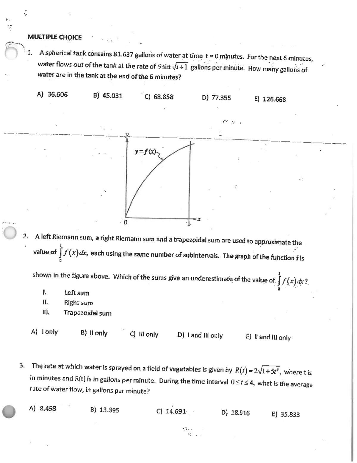 Definite Integrals - Multiple Choice - Studocu