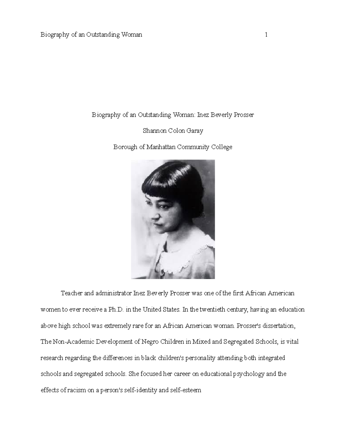Biography 2 - Biography of an Outstanding Woman: Inez Beverly Prosser ...