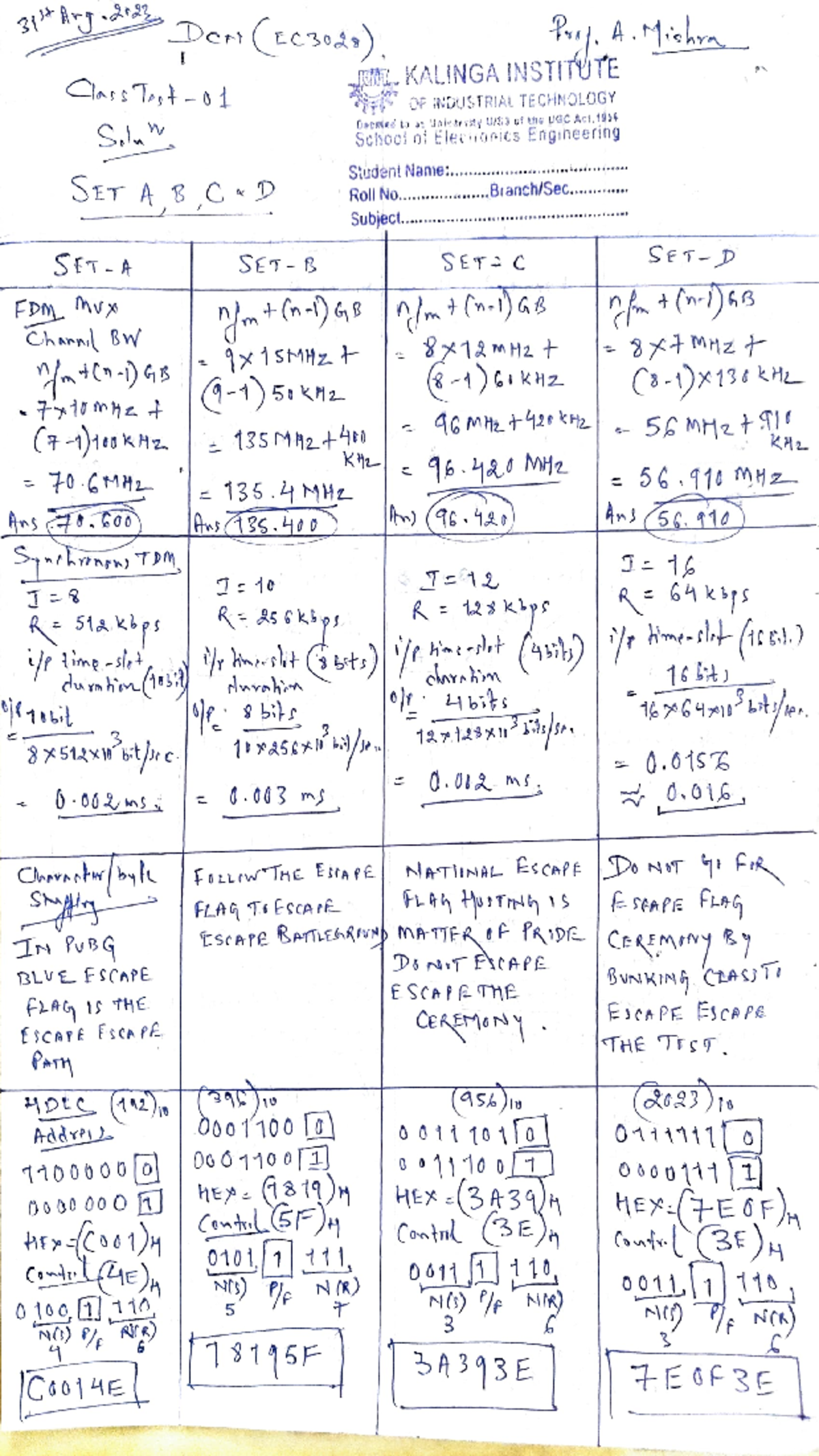 Dcn class test solution - SfT-A Chann B dunins: 3xStaNw't)re BLVEfsCAPE ...