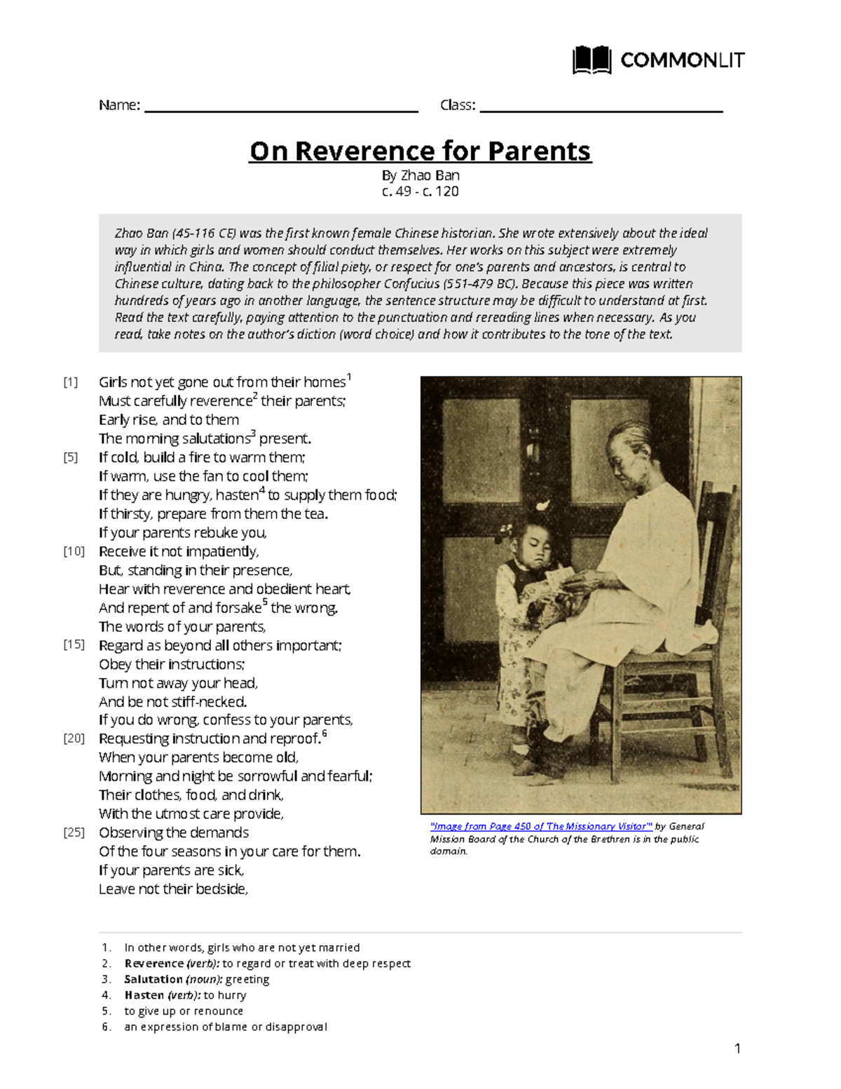 Commonlit on-reverence-for-parents student - Name: Class: "Image from ...