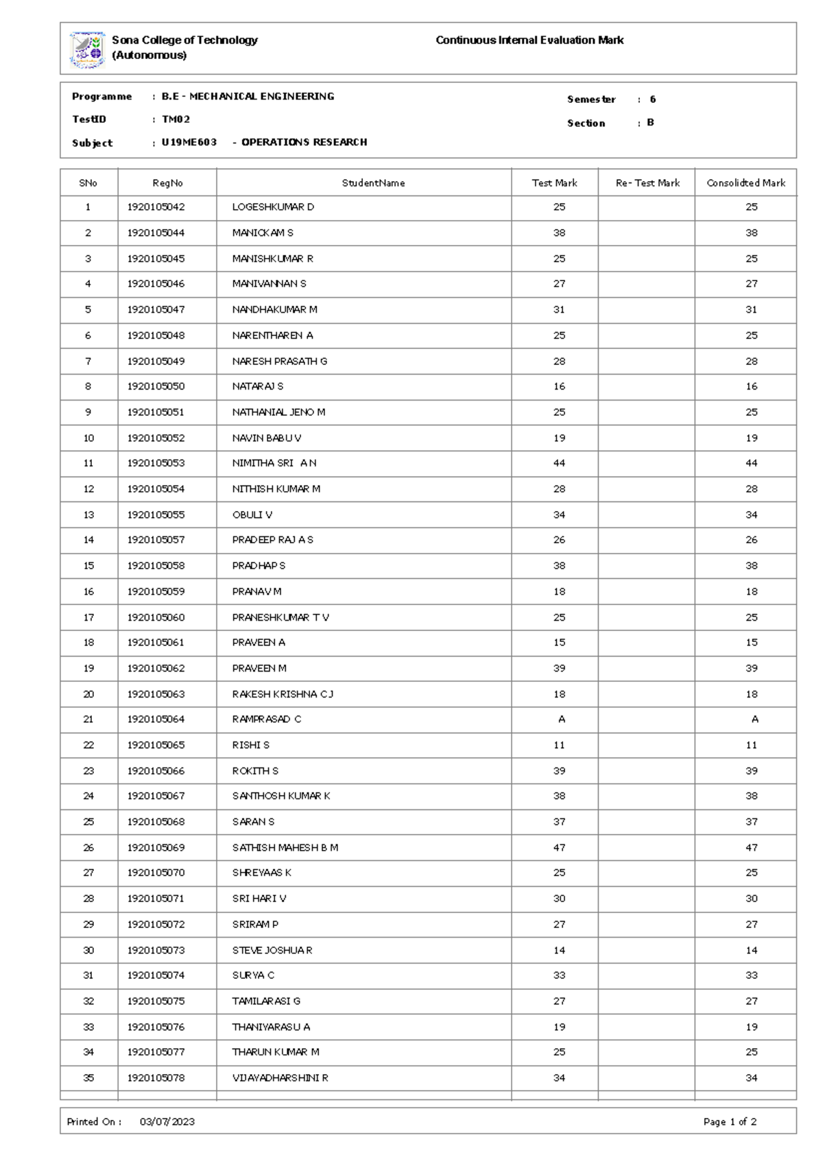 Cie 2 OR - Sona College of Technology (Autonomous) Continuous Internal ...