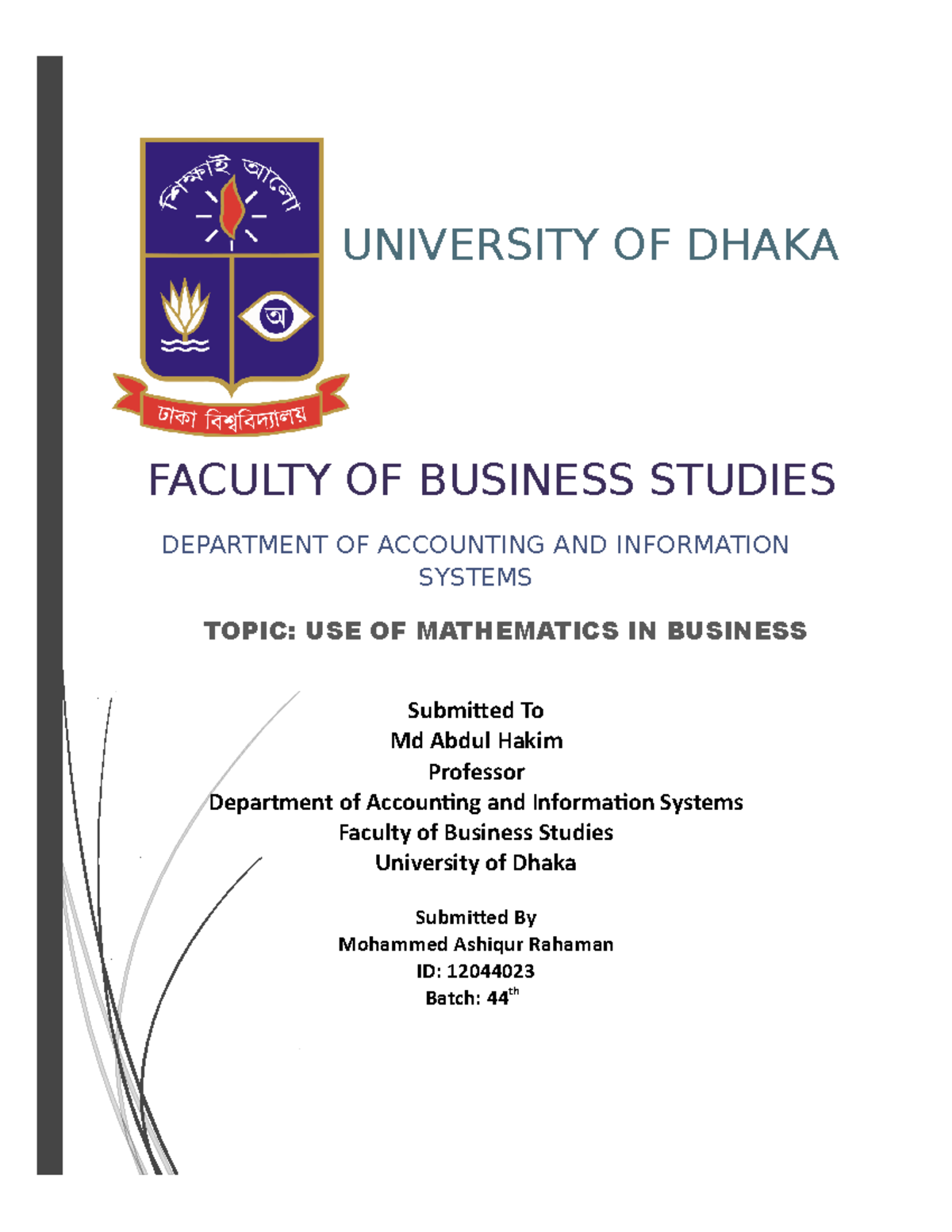 Use of mathematics in business - Business Law - Studocu