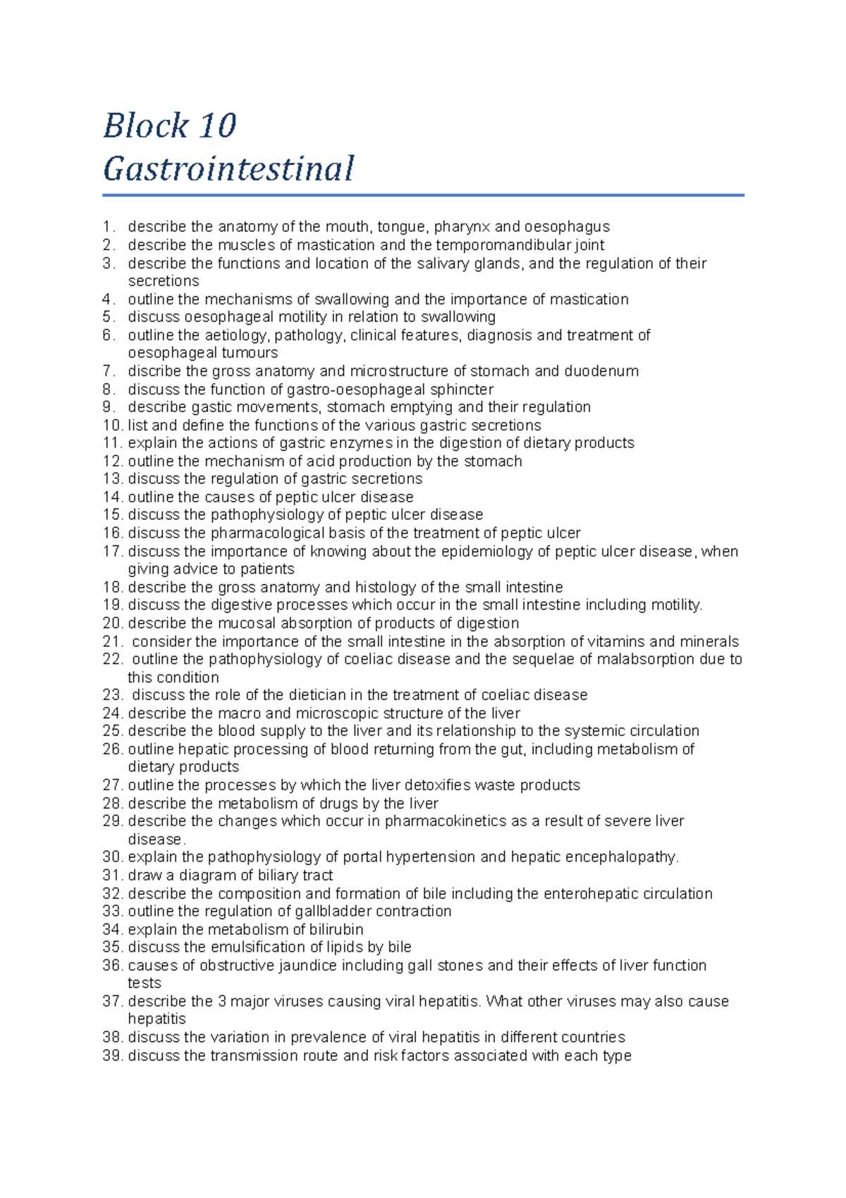GI Block Notes - Summary MBCHB 1ST YEAR - Block 10 Gastrointestinal ...