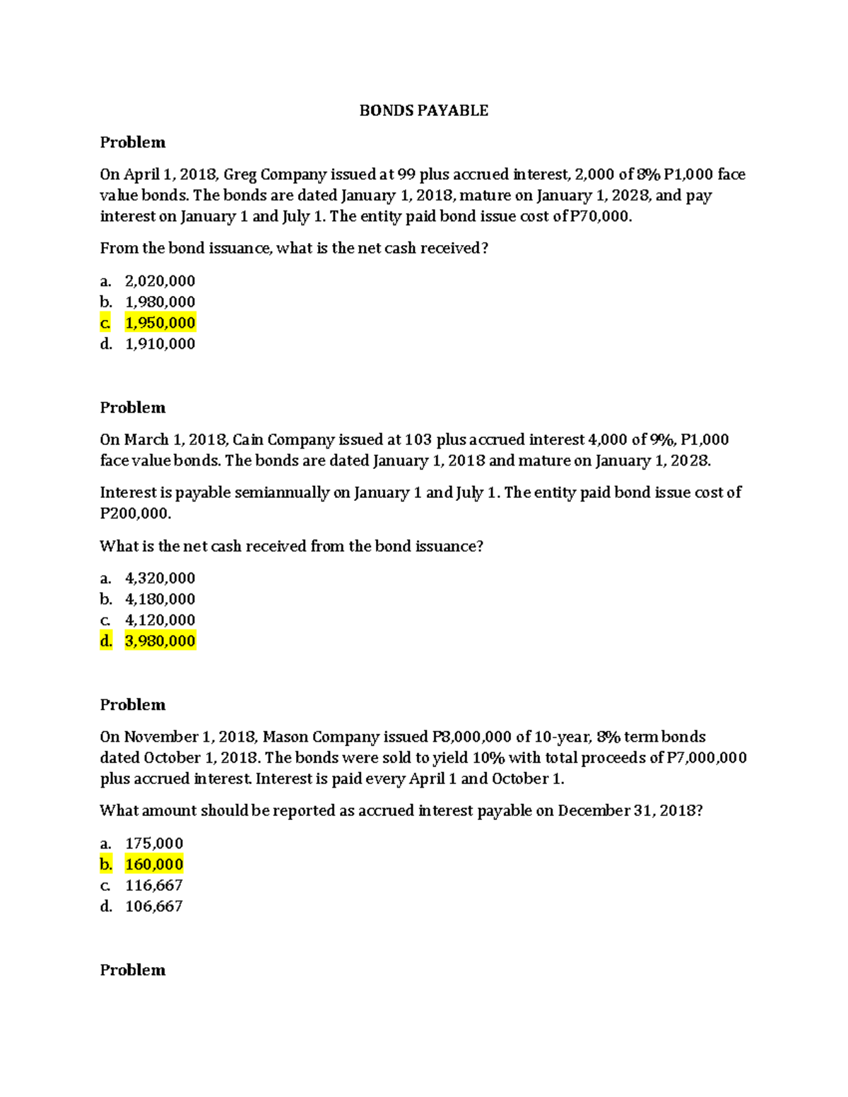 Pdfcoffee, question and answer. Pdfci - BONDS PAYABLE Problem On April 1, 2018, Greg Company ...