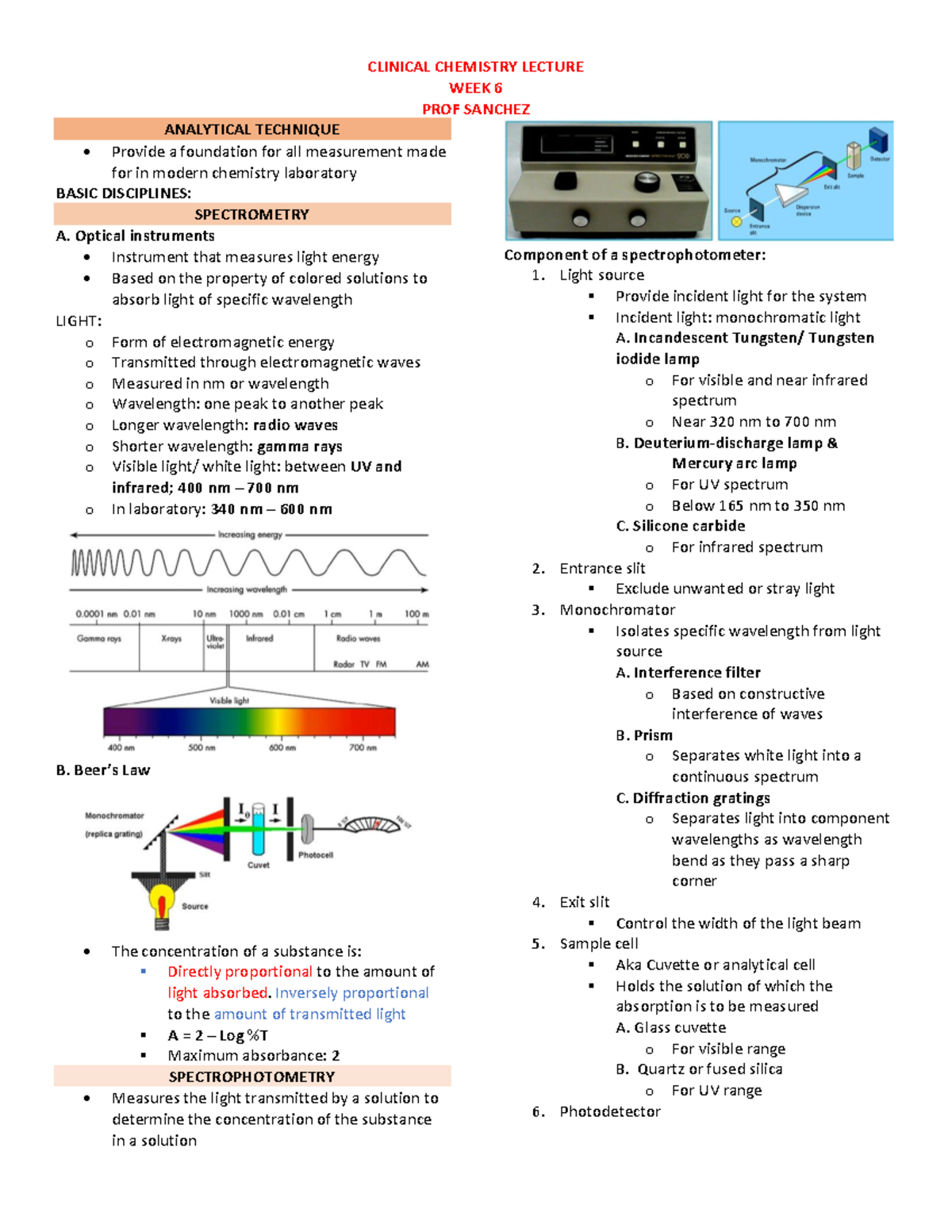 Analytical Technique - CLINICAL CHEMISTRY 1 LECTURE NOTES - WEEK 6 PROF ...