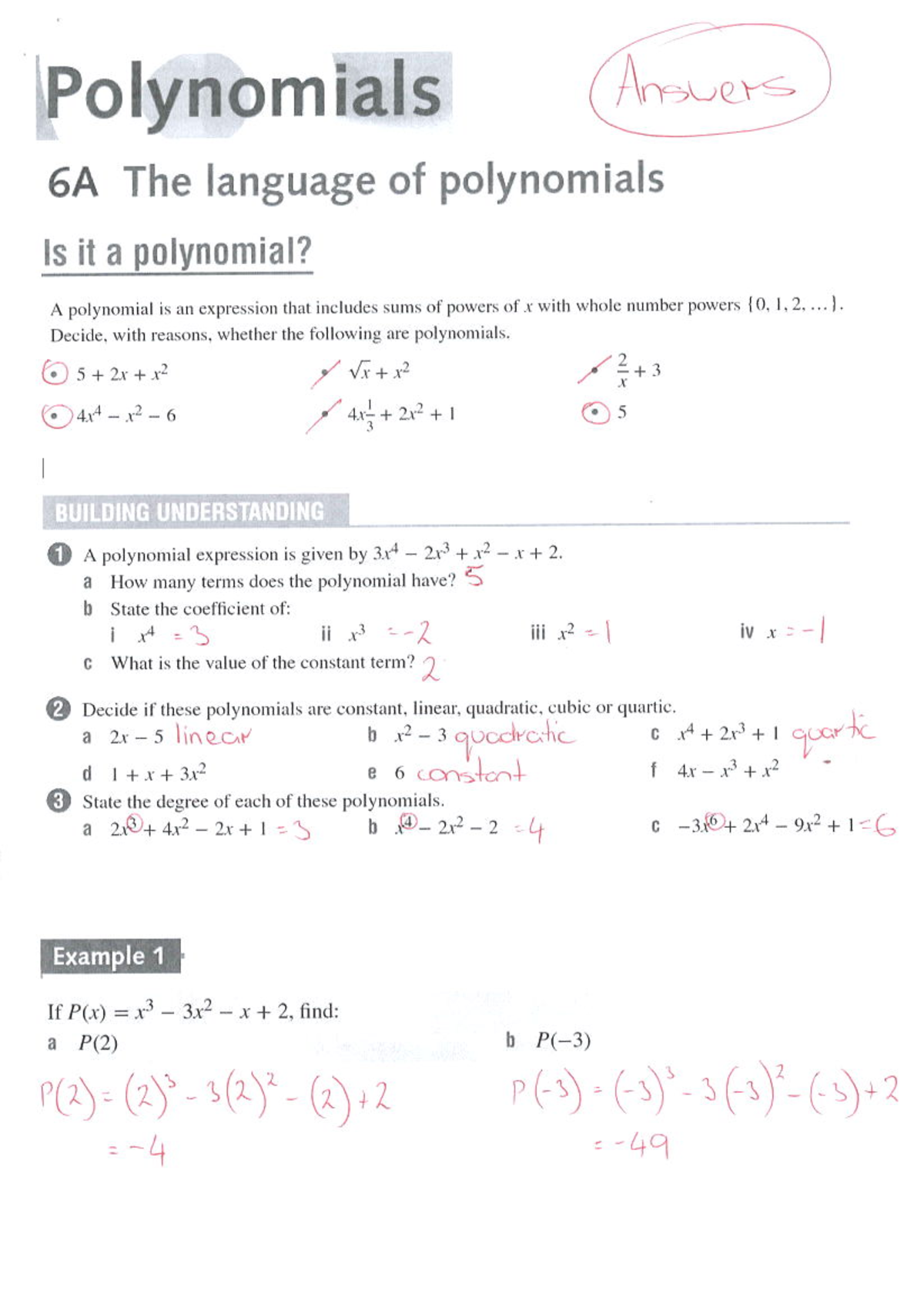 YR11 Polynomials - Polynomials Answers 6A The language of polynomials ...