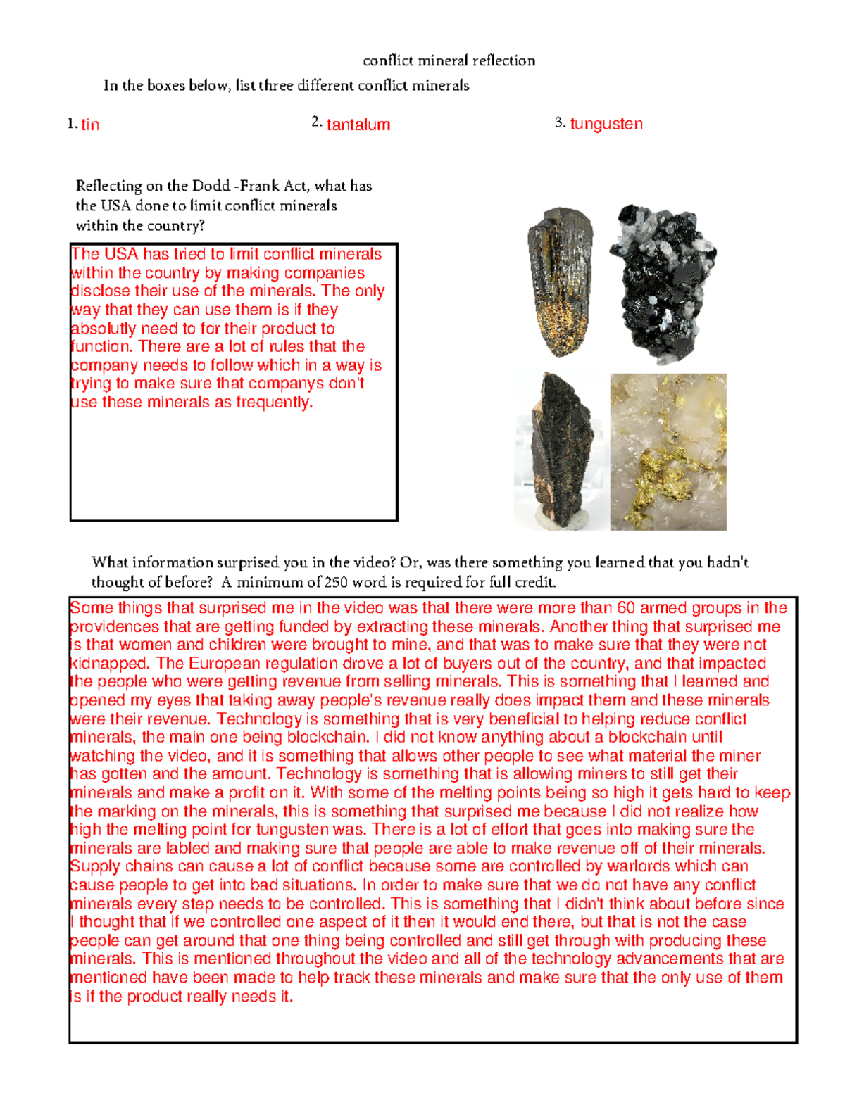 Conflict mineral reflection and questions - NSCI 4961 - conflict ...